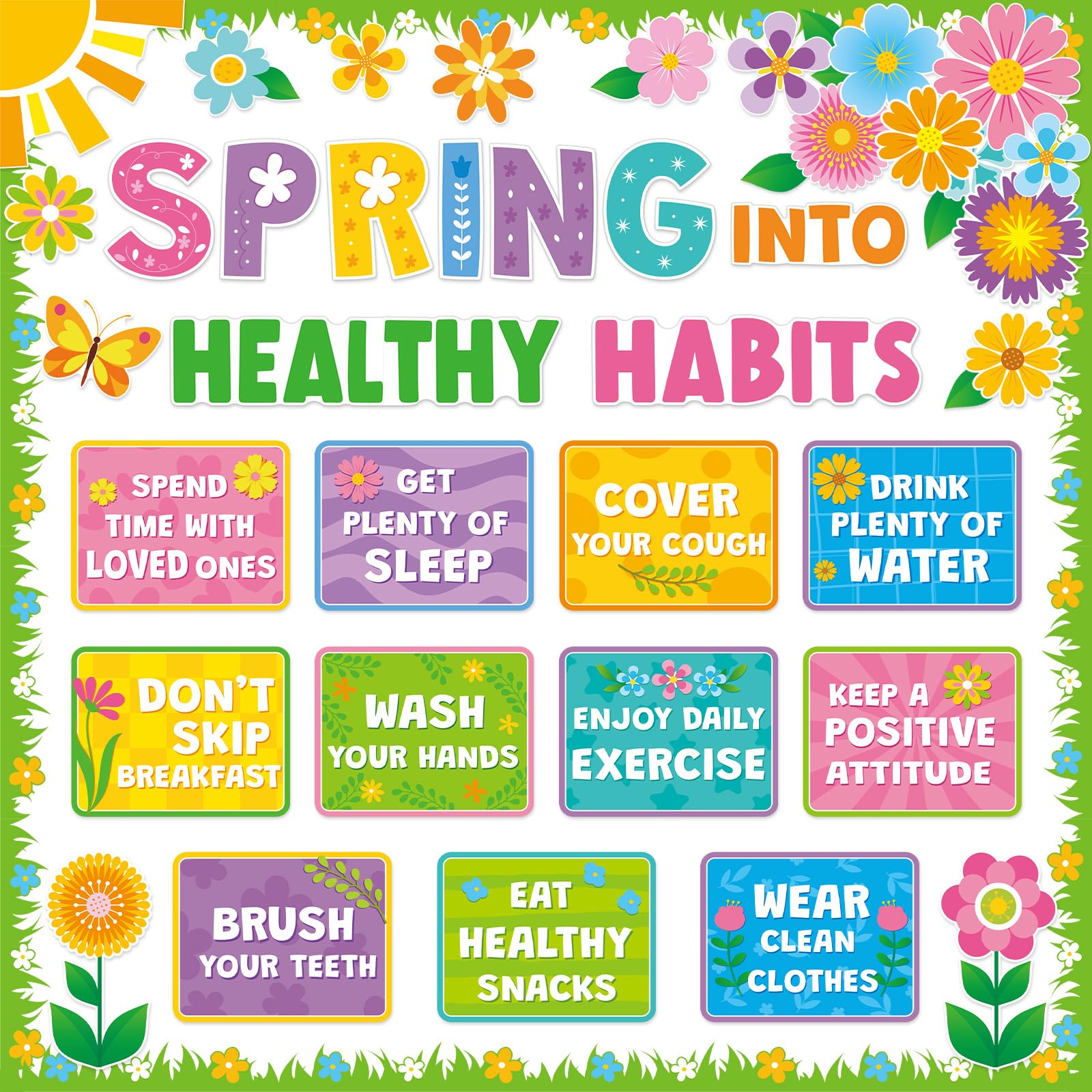 Snapklik.com : 60 Pcs Spring Healthy Bulletin Board Decorations Set ...
