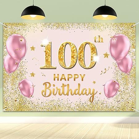 Amazon.com : Happy 100th Birthday Banner Backdrop Decorations for Women ...