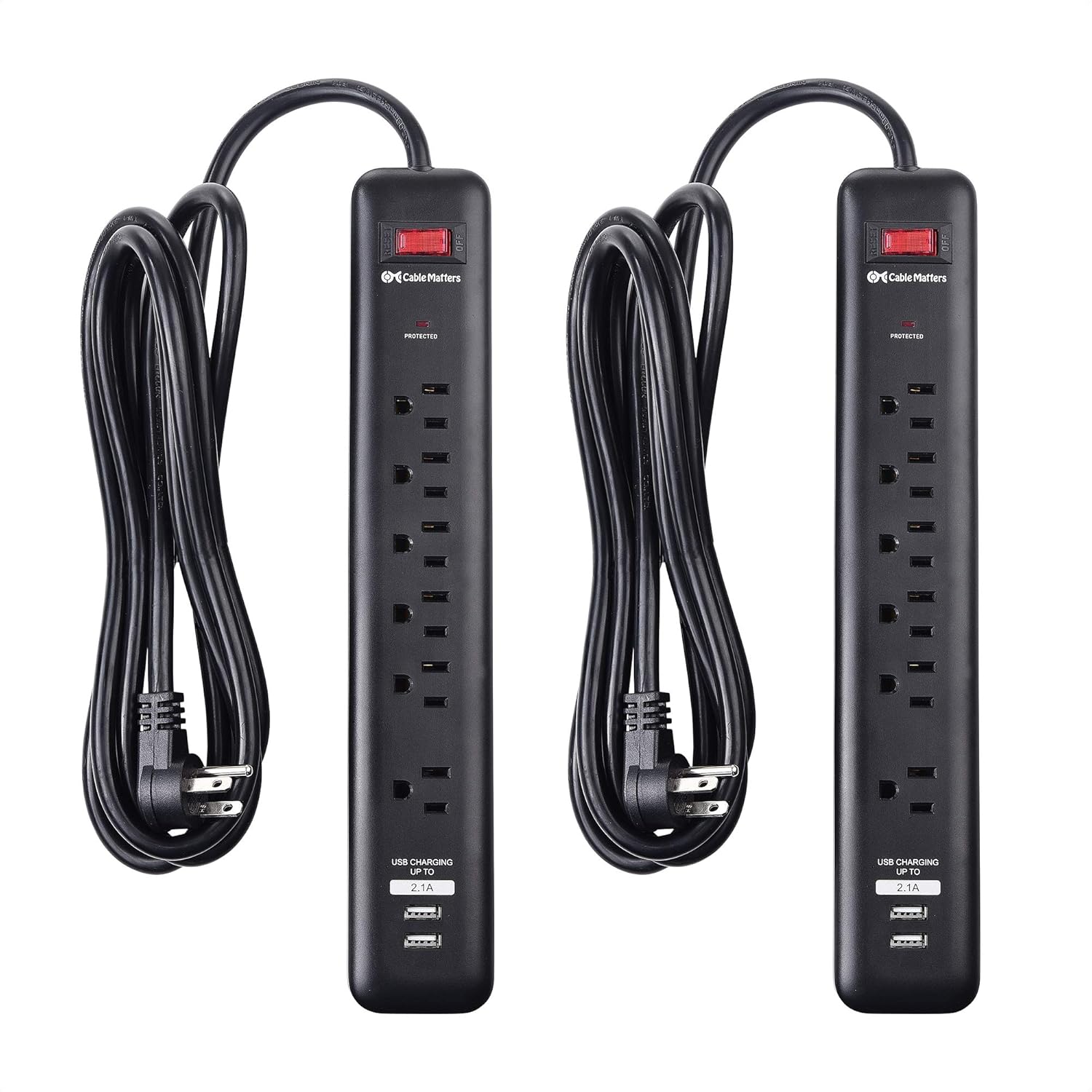 Cable Matters [cETL Listed] 2-Pack 6 Outlet Power Bar with USB Charging ...