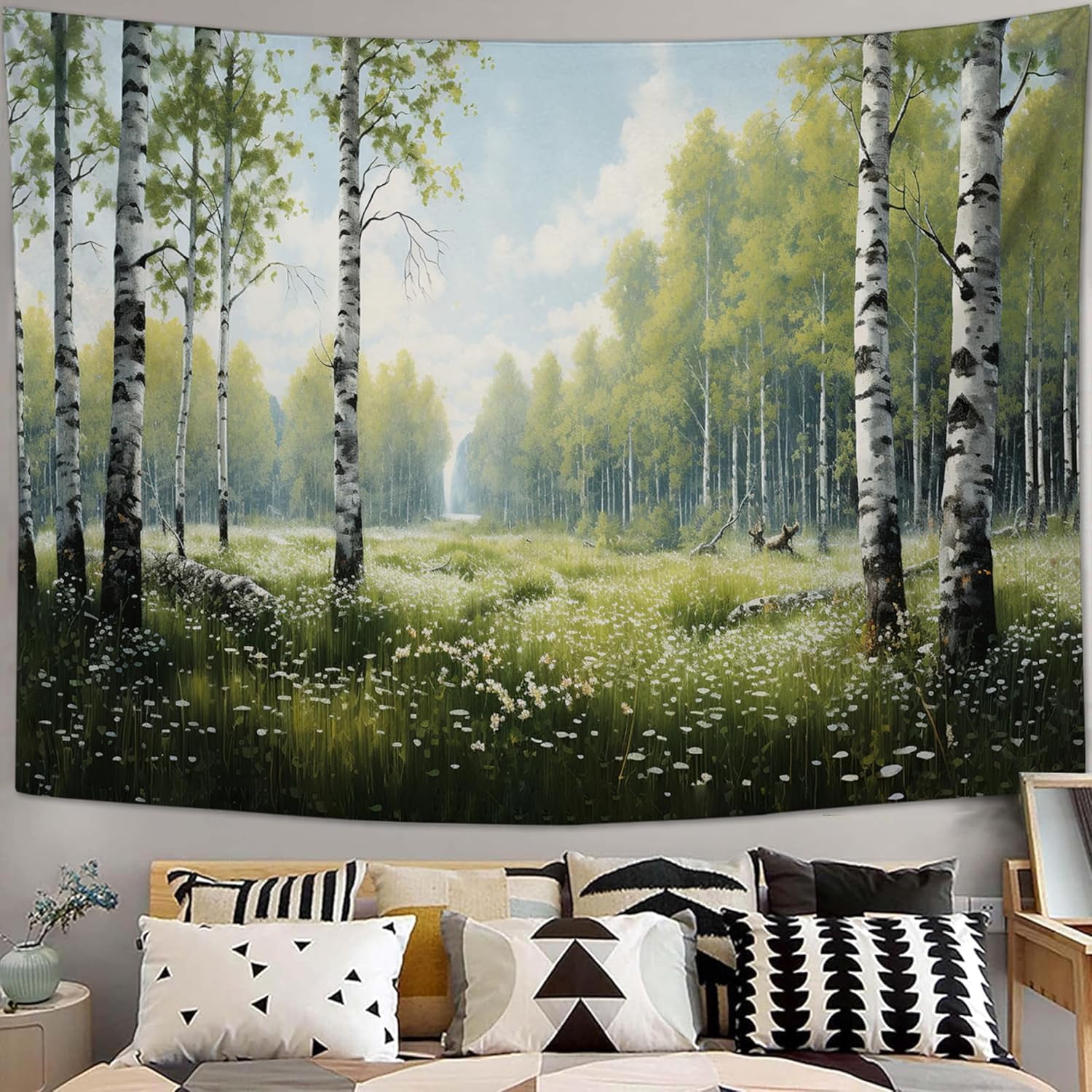 Amazon.com: Jerkboo Forest Tapestry for Bedroom White Birch Trees Decor ...