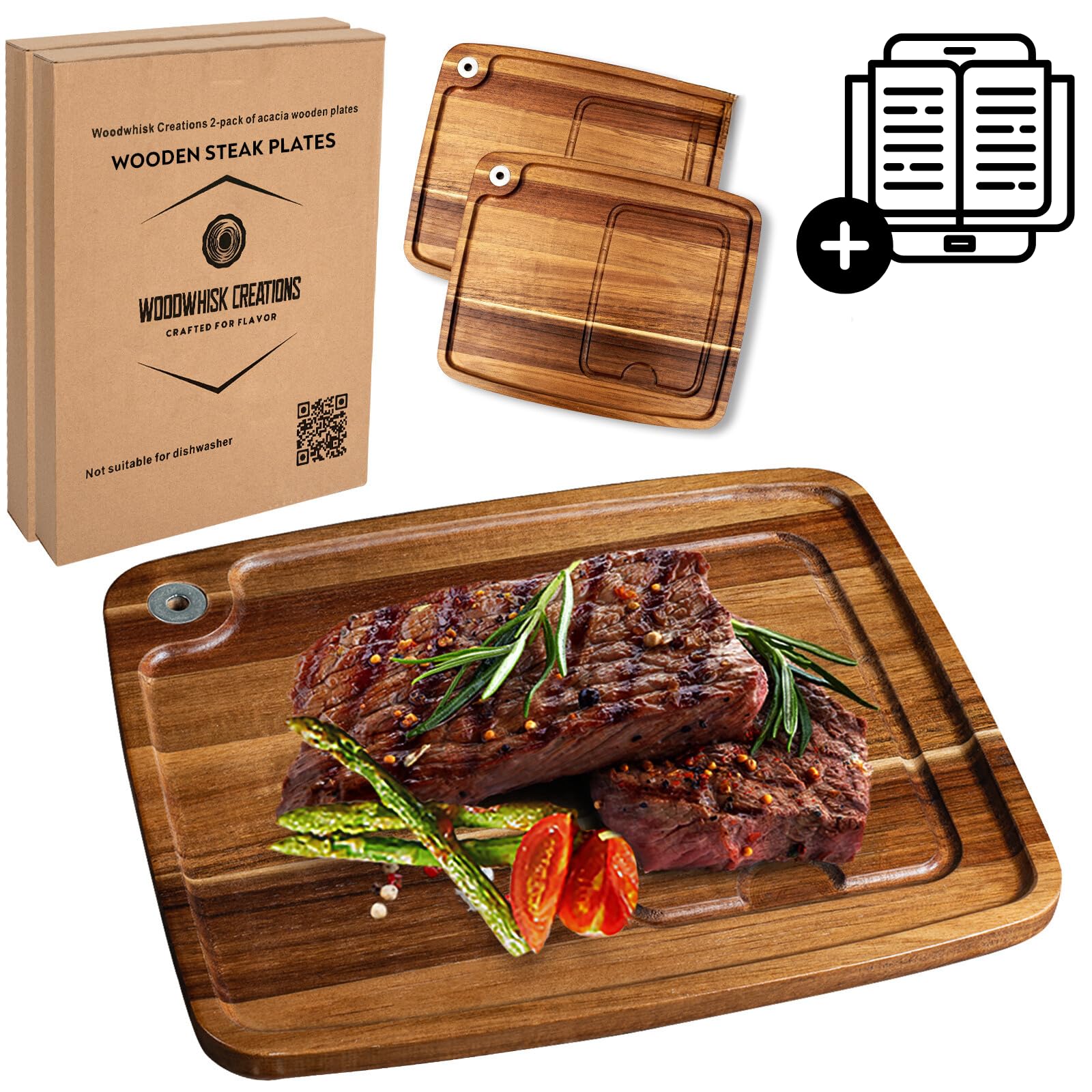 Amazon.com | Woodwhisk Creations Wooden Steak Plates with Juice Channel ...