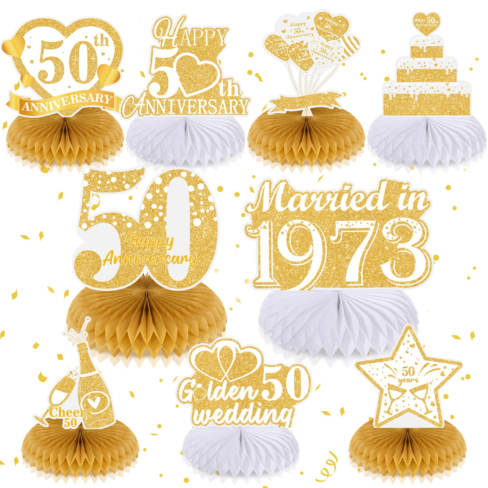 Rumia 9pcs 50th Golden Wedding Anniversary Decorations White Gold 50th ...