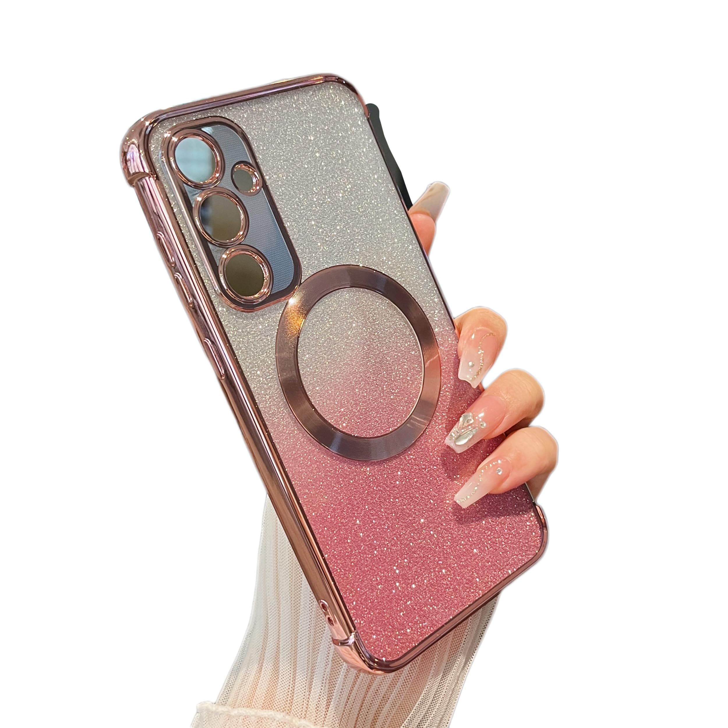 Amazon.com: ZTOFERA for Samsung Galaxy S25 Plus 5G,Clear Magnetic Case with Gradient Glitter ...