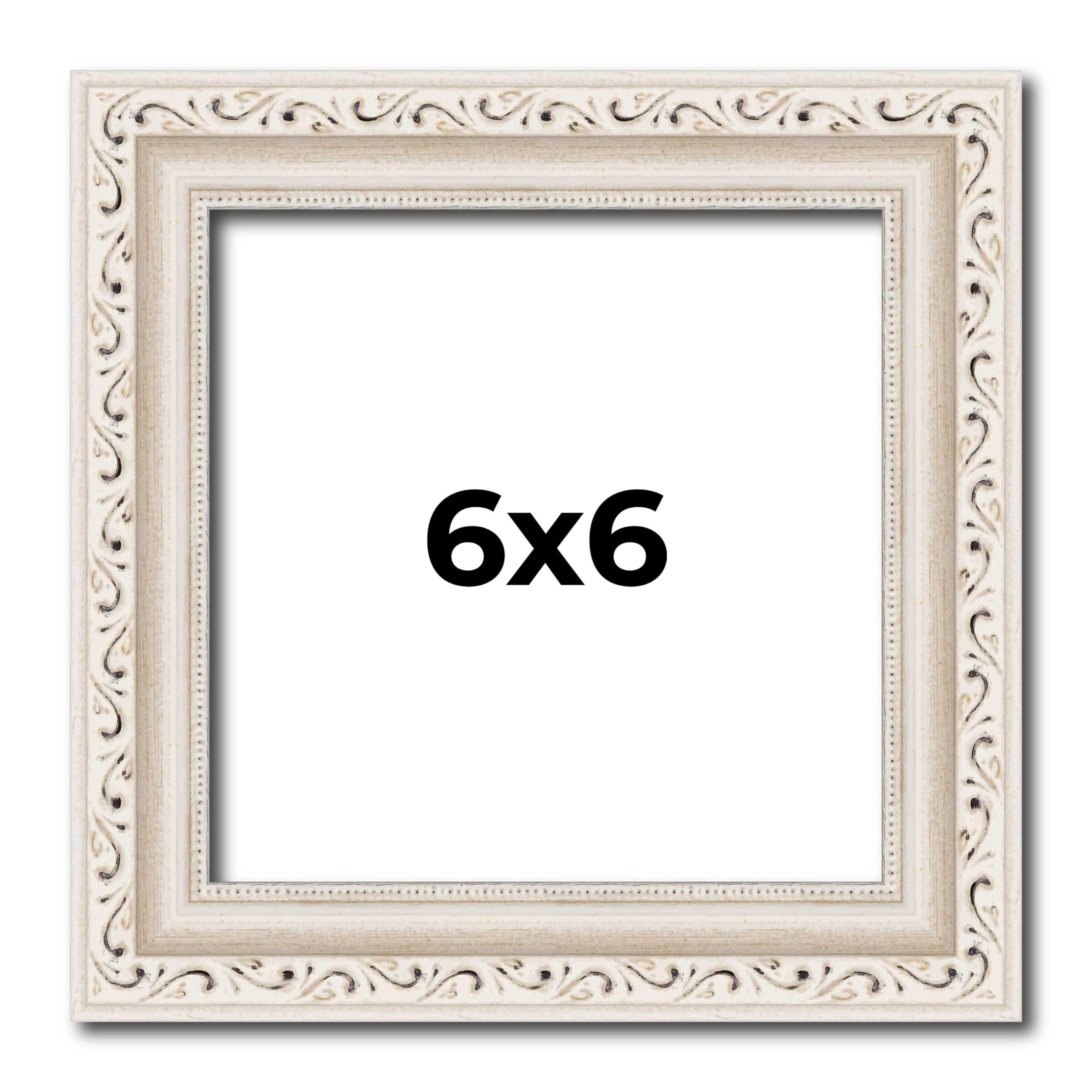 Amazon.com - 6x6 Frame White Washed Ornate Solid Wood Picture Frame | 1 ...