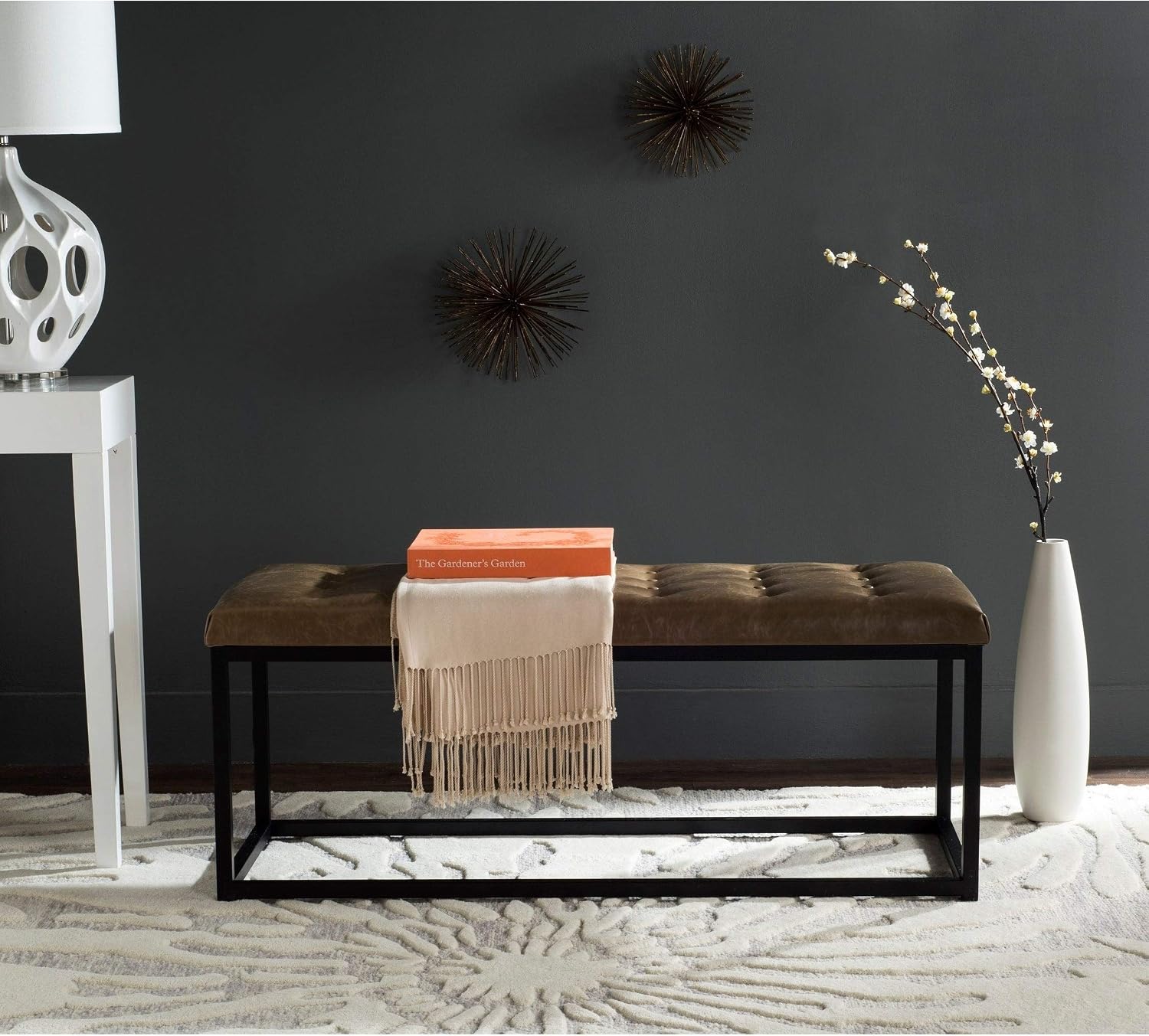 Amazon.com - Tan/Black Bench - 48" X 18" 19.5" Tan Solid Transitional ...