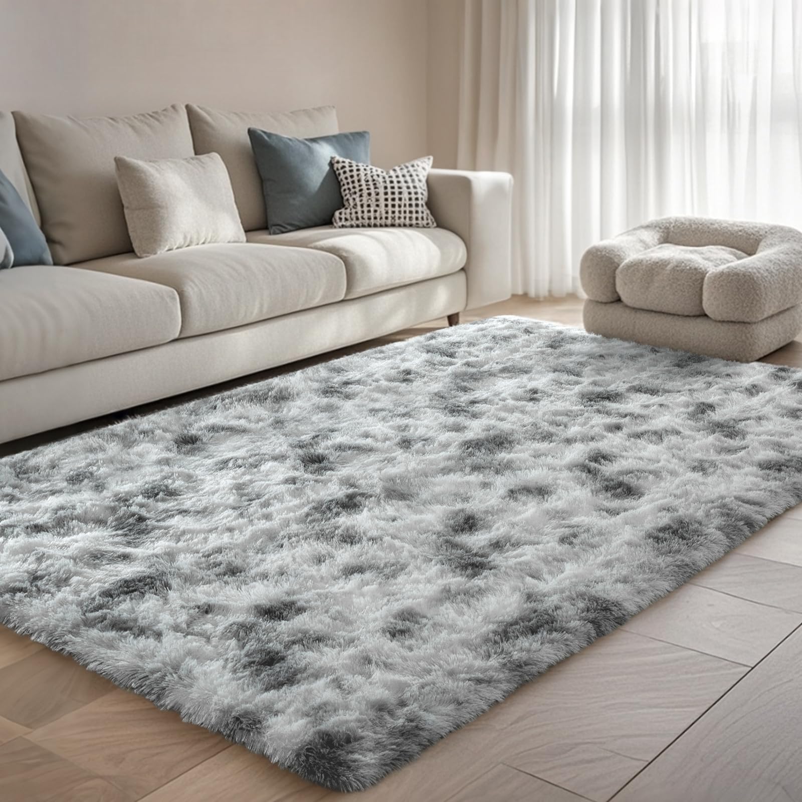 Amazon.com: Grey White Rug for Living Room Fluffy 4x6 ft Bedroom Rug ...