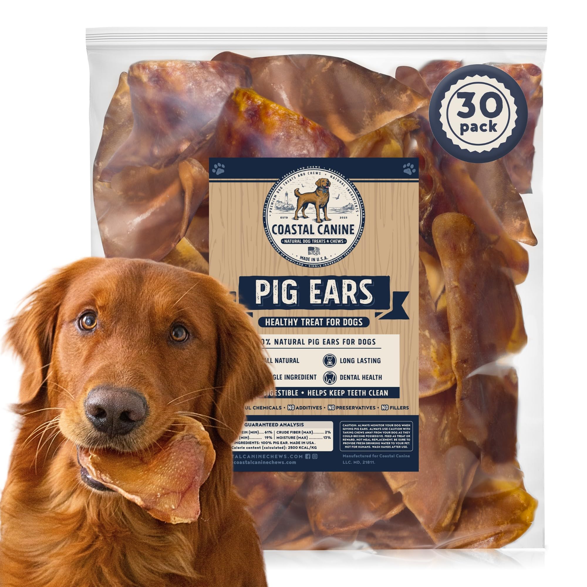 Amazon.com : Pig Ears for Dogs Made in USA (30 Pack) Pork Ear Dog Chews ...