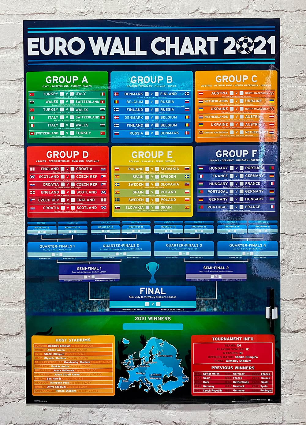 Buy is Euro 2021 Football Laminated Tournament Wall Chart Kit With Pen ...