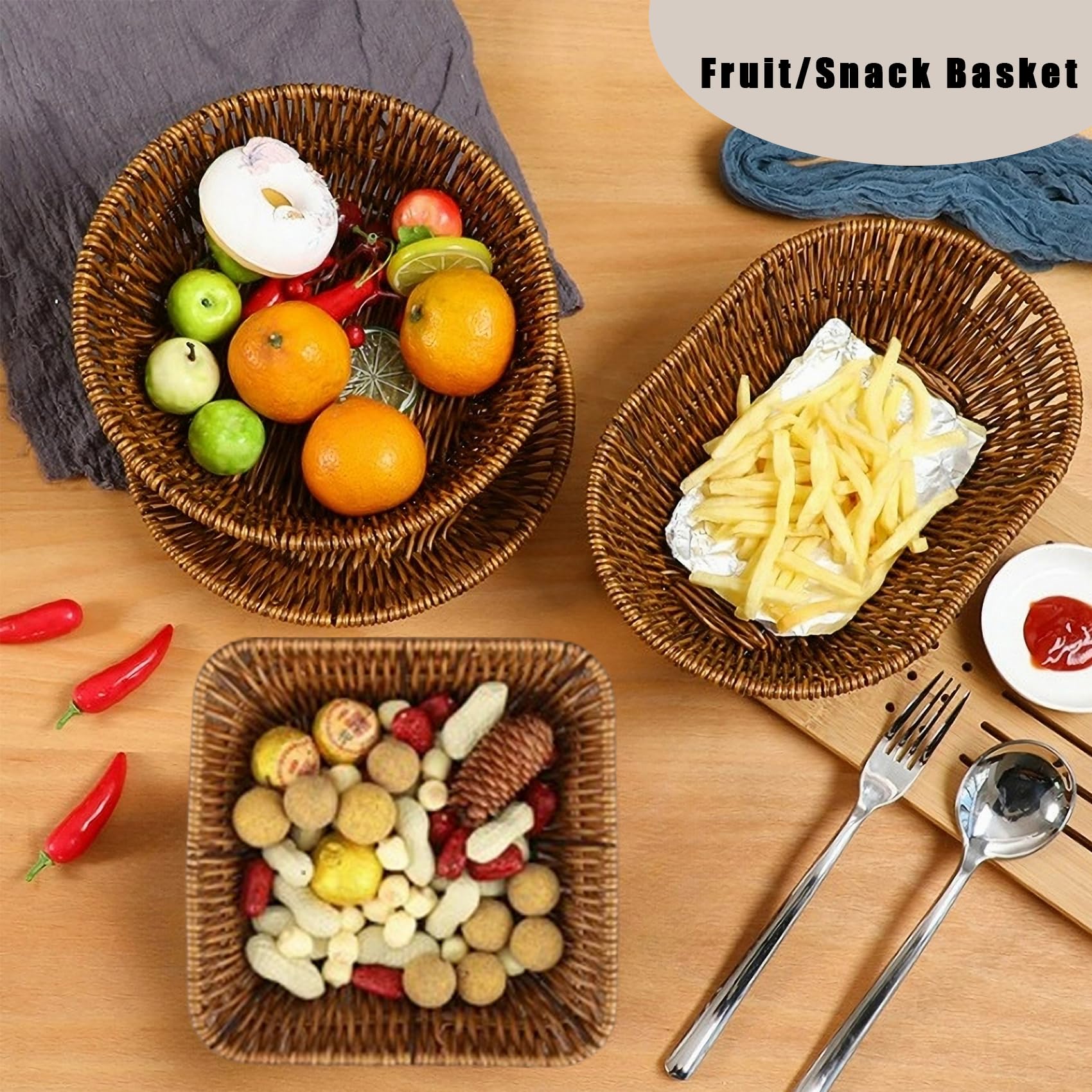 Snapklik.com : Set Of 3 Small Wicker Baskets, Bread Baskets For Serving ...