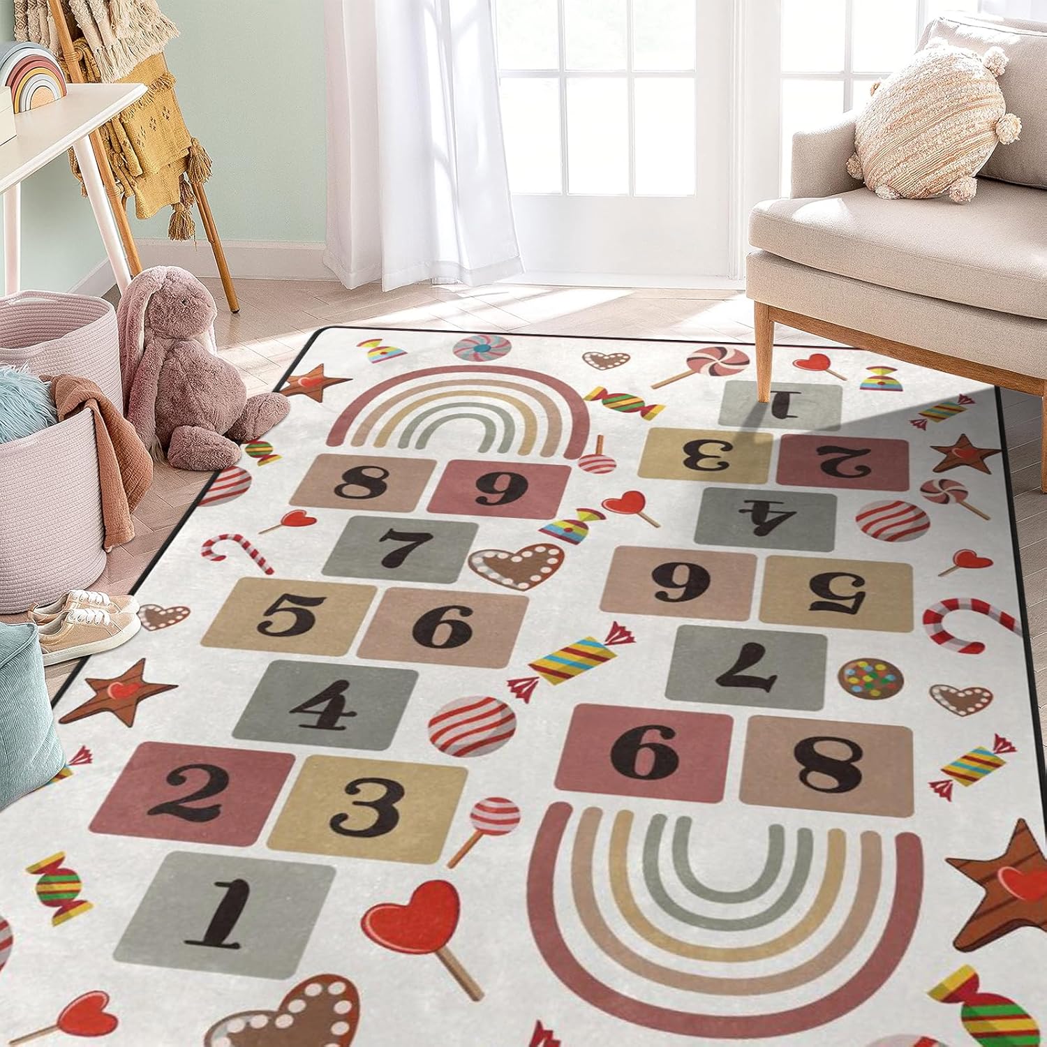 Amazon.com: Hopscotch Game Rug,Kids Room Rug Red Lollipop,Candy ...
