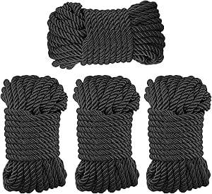 MOUYAT 4 Pack 32 Feet 8mm Soft Silk Rope, Black All Purpose Braided ...