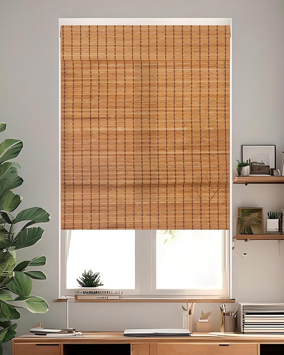 Amazon.com: Cordless Bamboo Roman Shades for Interior Windows, Roll Up ...