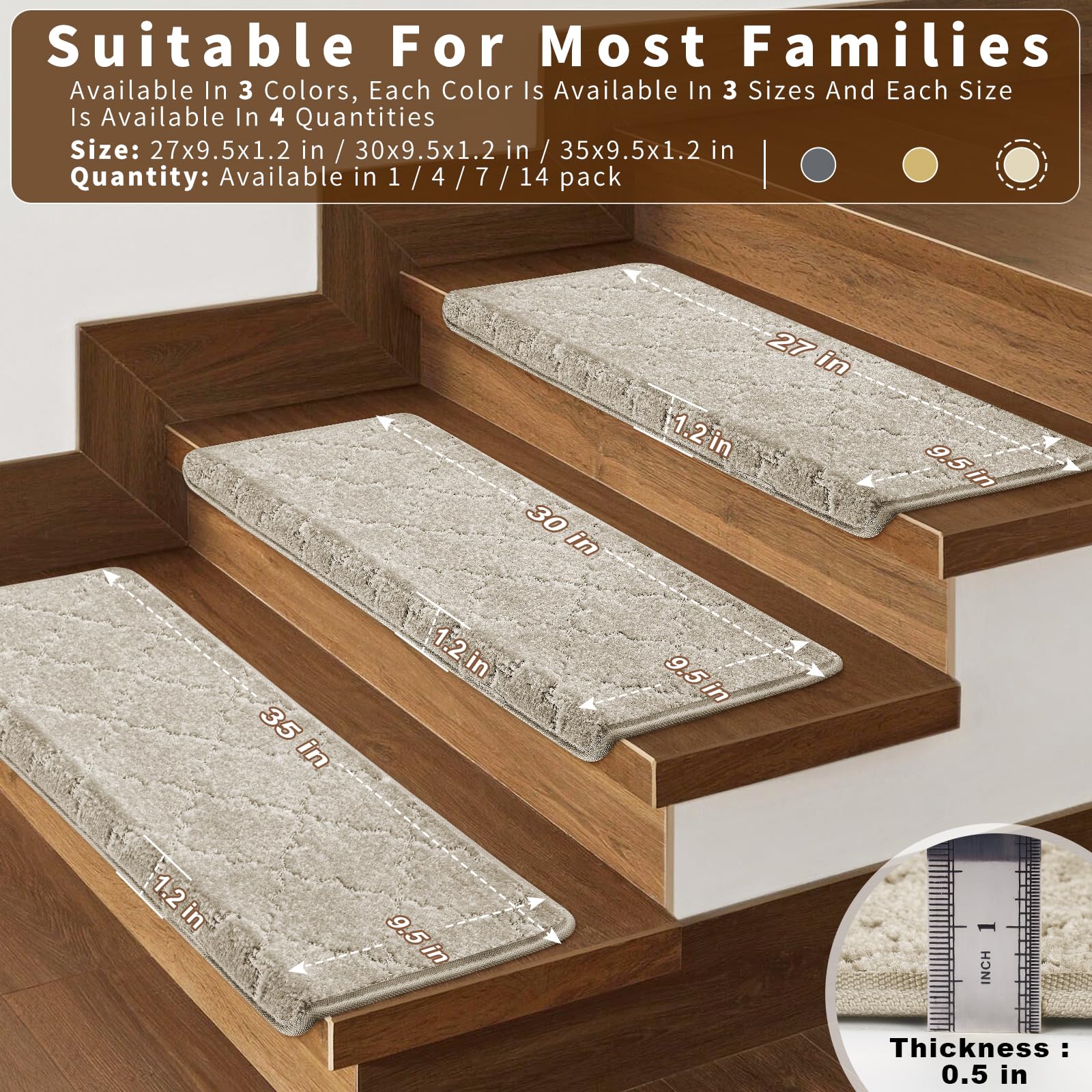 Snapklik.com : SMILOOL Bullnose Carpet Stair Treads Non Slip For Wooden ...