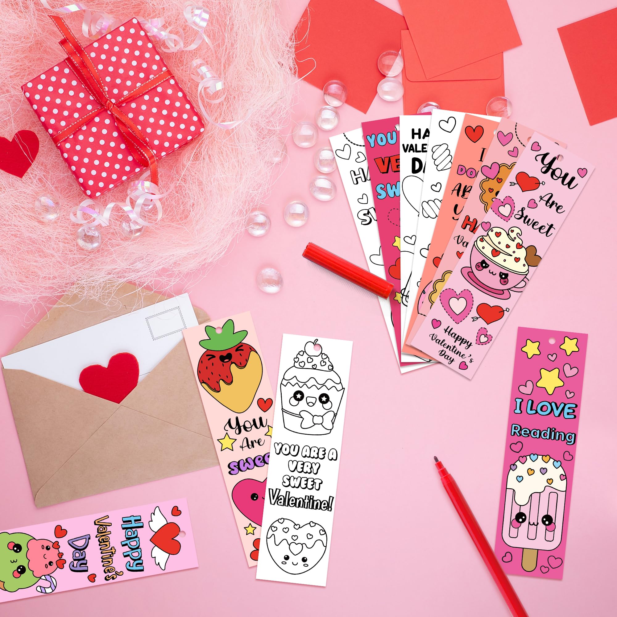 Snapklik.com : 75Pcs Valentines Day Color Your Own Bookmarks Desserts ...