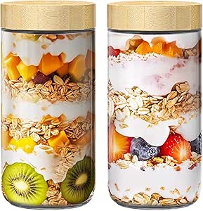 Amazon.com: 2 pack 24oz Overnight Oats Containers with Bamboo Lids, Glass Jars with Airtight ...