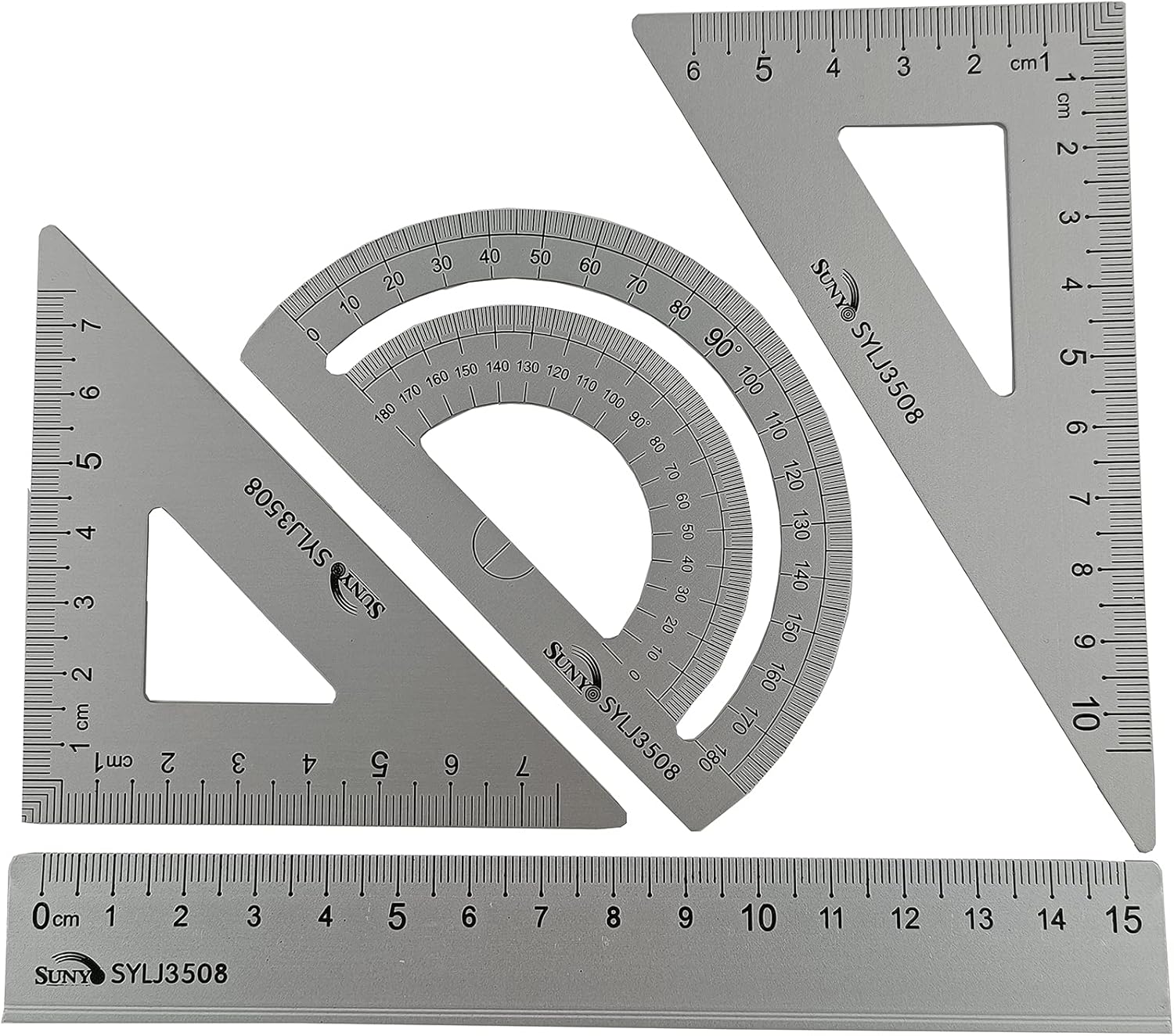 ZY&JX 4-Piece Set of Math Ruler Geometry Tools, Aluminum Alloy Ruler ...