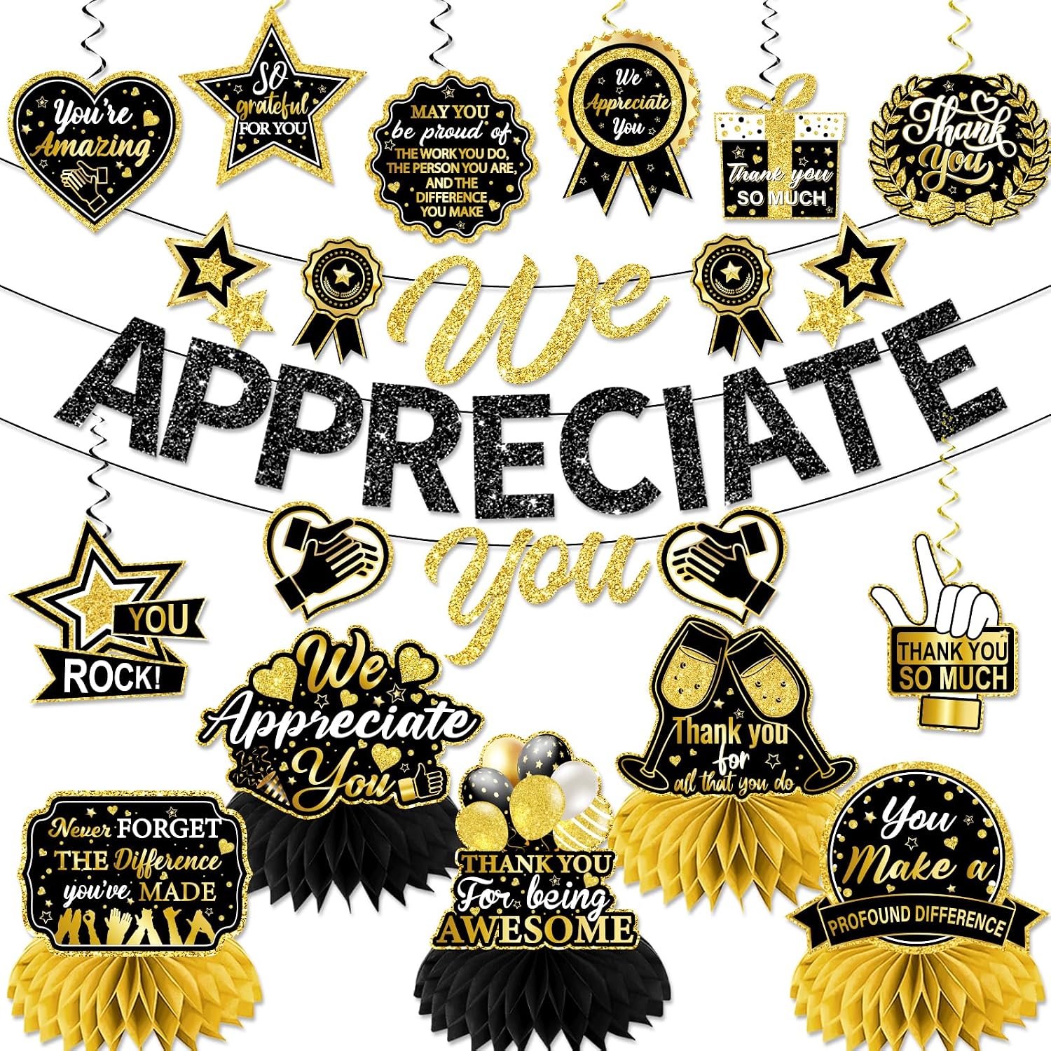 Amazon.com: We Appreciate You Decorations, Black Gold Thank You ...
