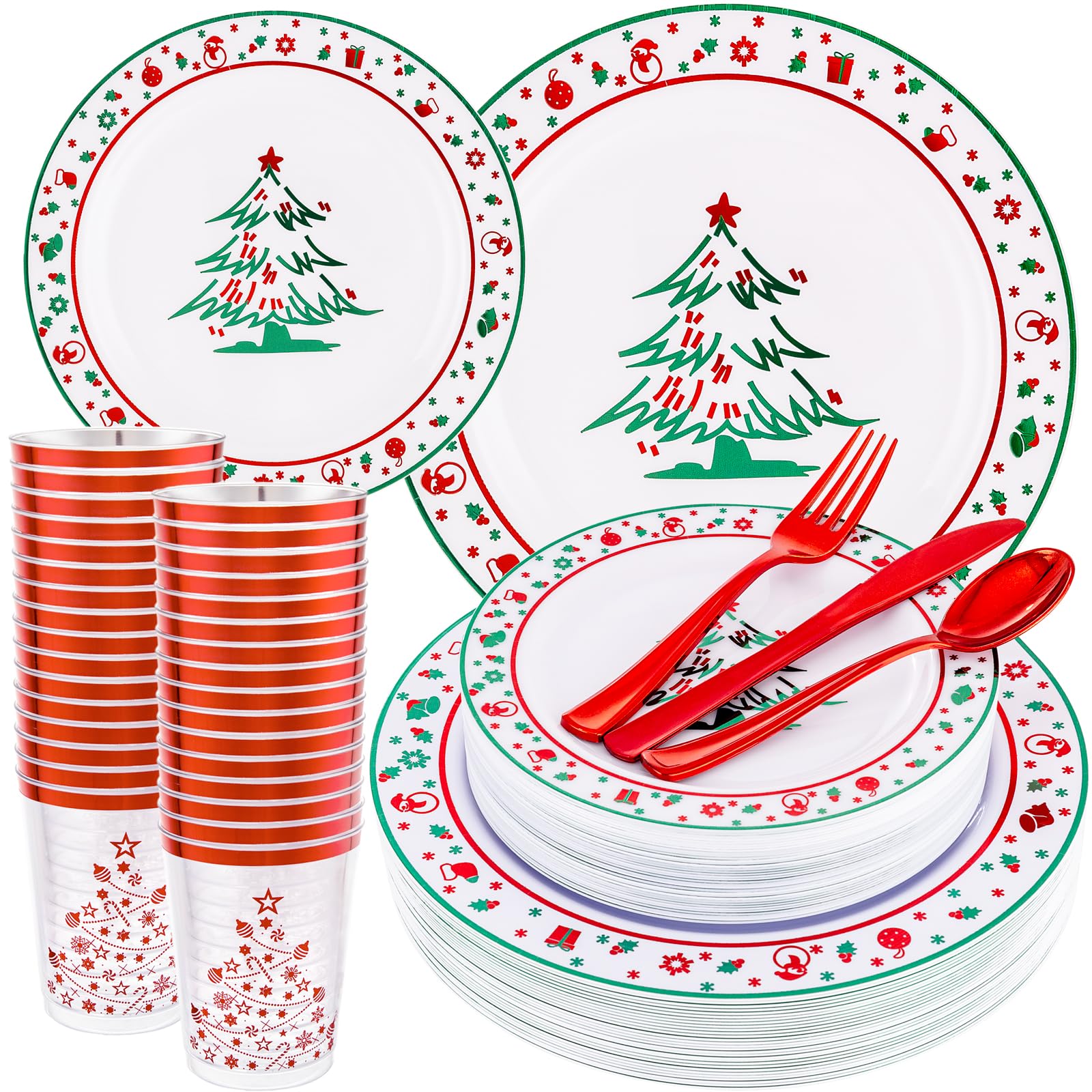 Amazon.com: LIYH 150PCS Christmas Plates Disposable-Plastic Christmas ...