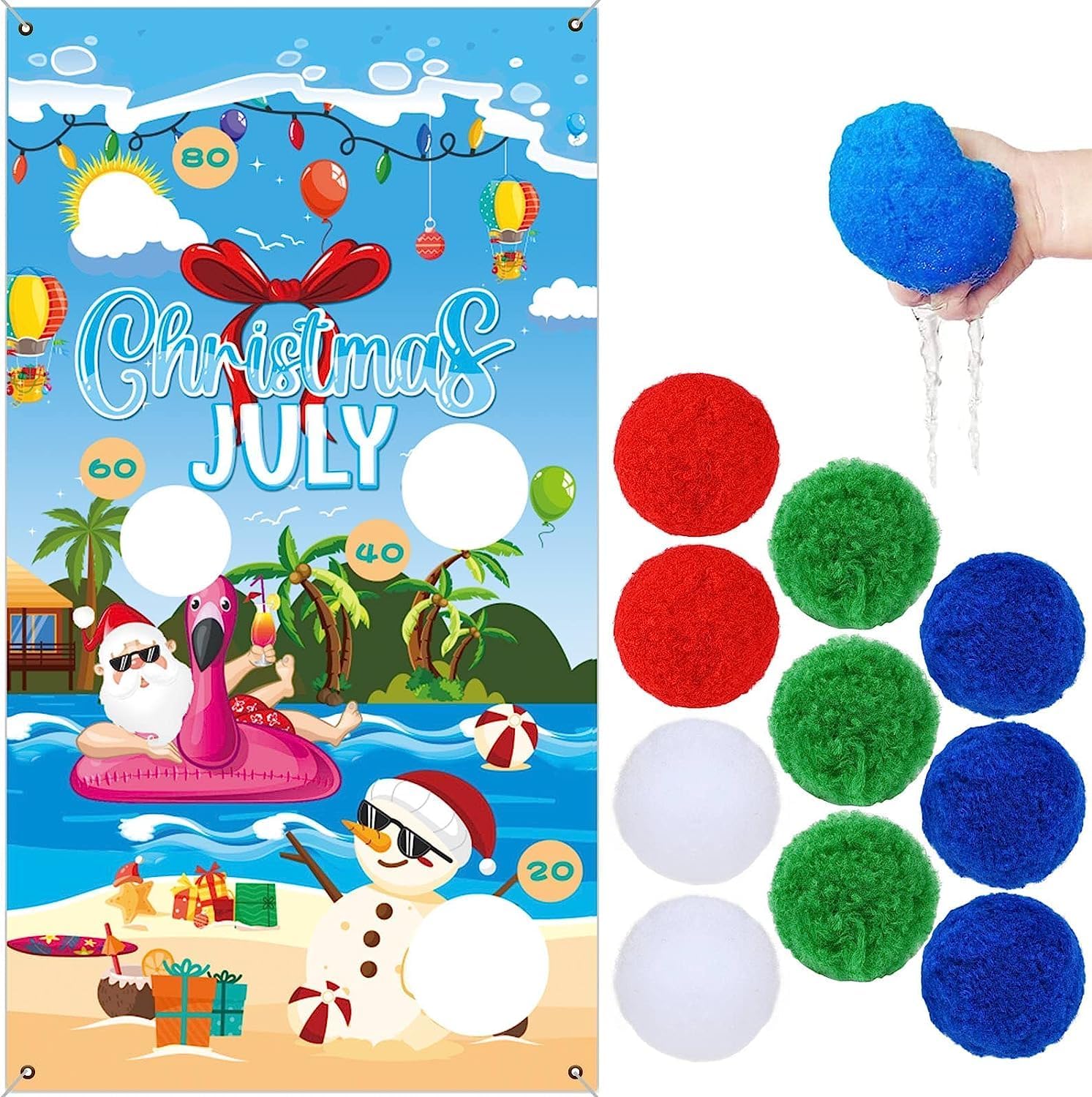 Amazon.com: Christmas July Toss Game Banner for Water balls, Santa ...