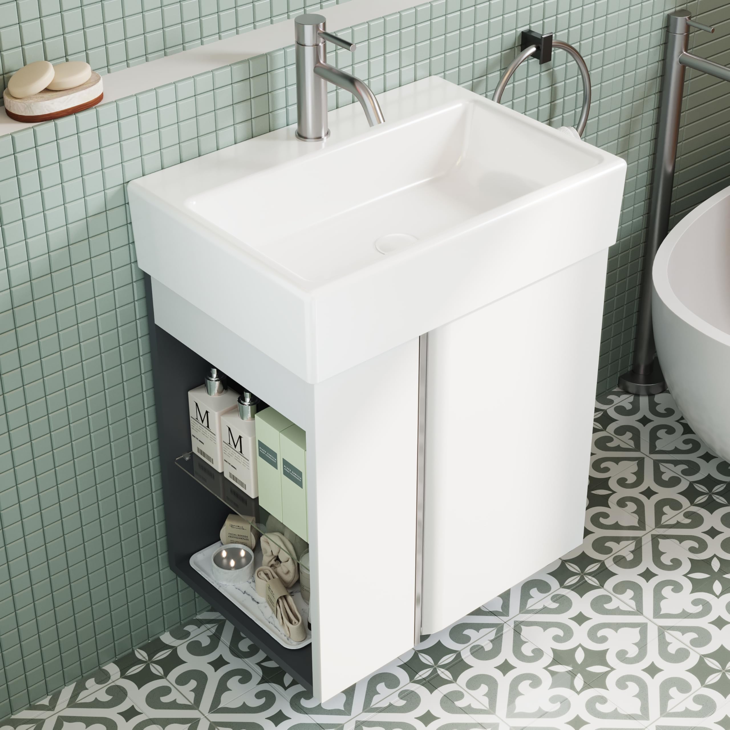 Meuble de Salle de Bain avec Lavabo en Céramique 50 cm – Armoire Mural ...