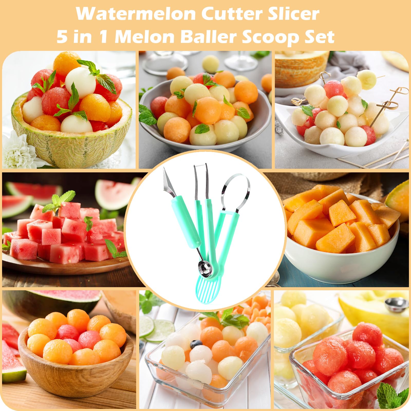 Snapklik.com : Watermelon Cutter Slicer, 5 In 1 Melon Baller Scoop Set ...