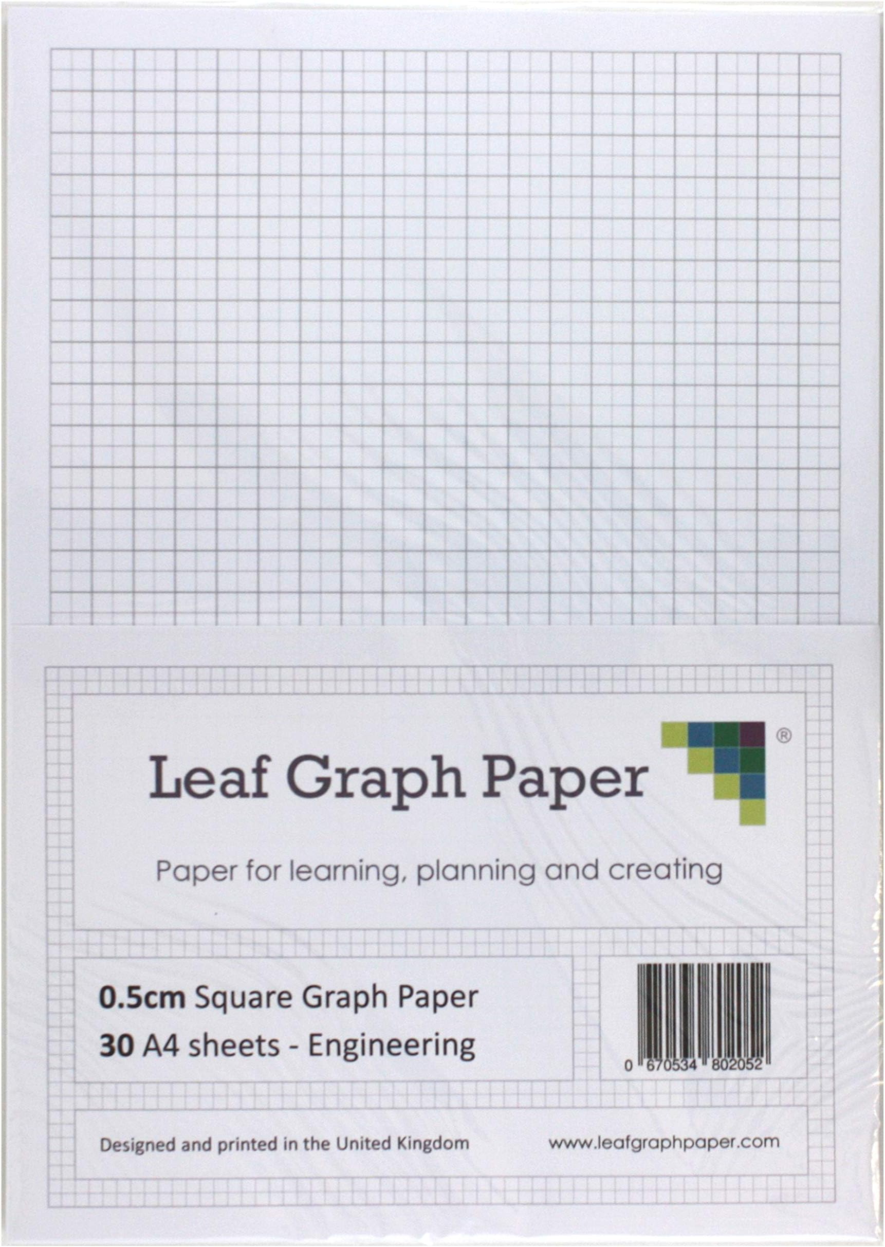 A4 Graph Paper 5mm 0.5cm Squared Cartesian - 30 Loose-Leaf Sheets ...