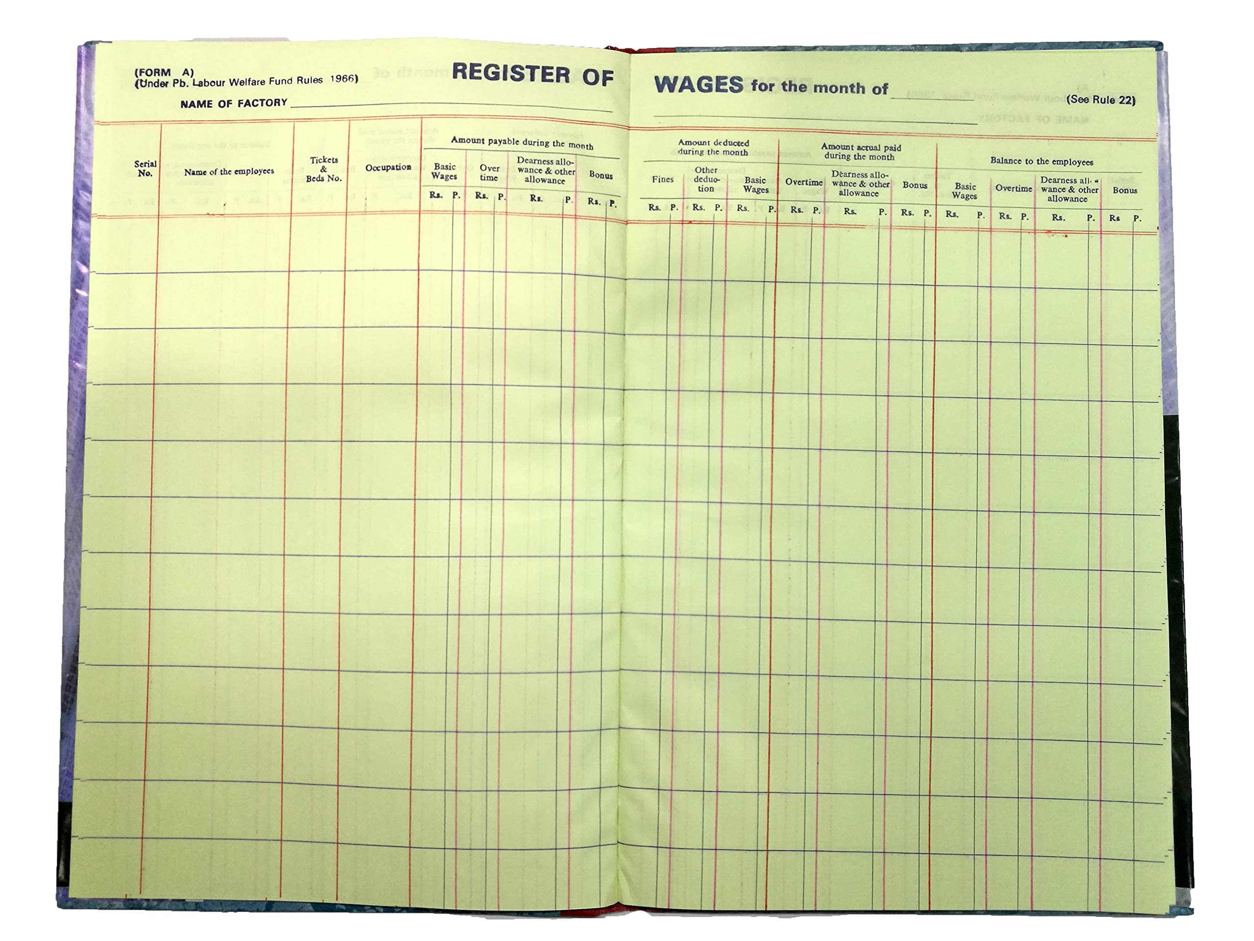 LRS Form A Register of Wages, Prescribed Under Rule 22 Under Punjab ...