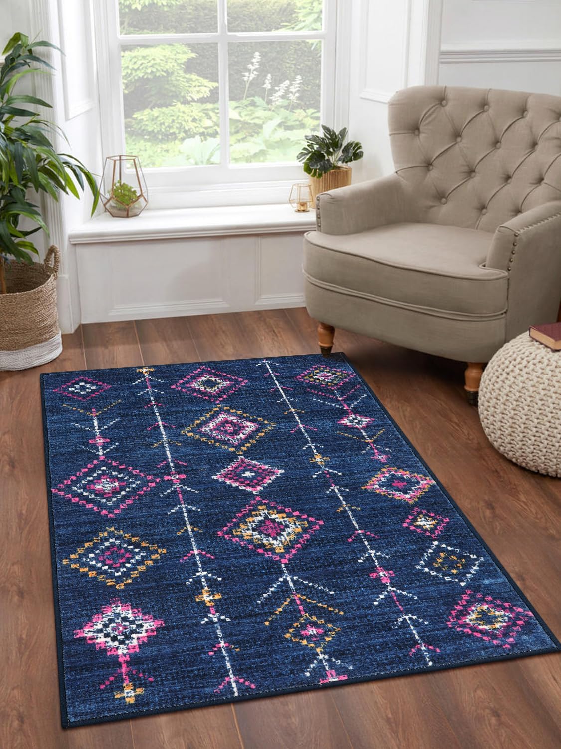 Amazon.com: Seavish Moroccan Aztec Area Rug 3x5 Blue Bedroom Rug Soft ...