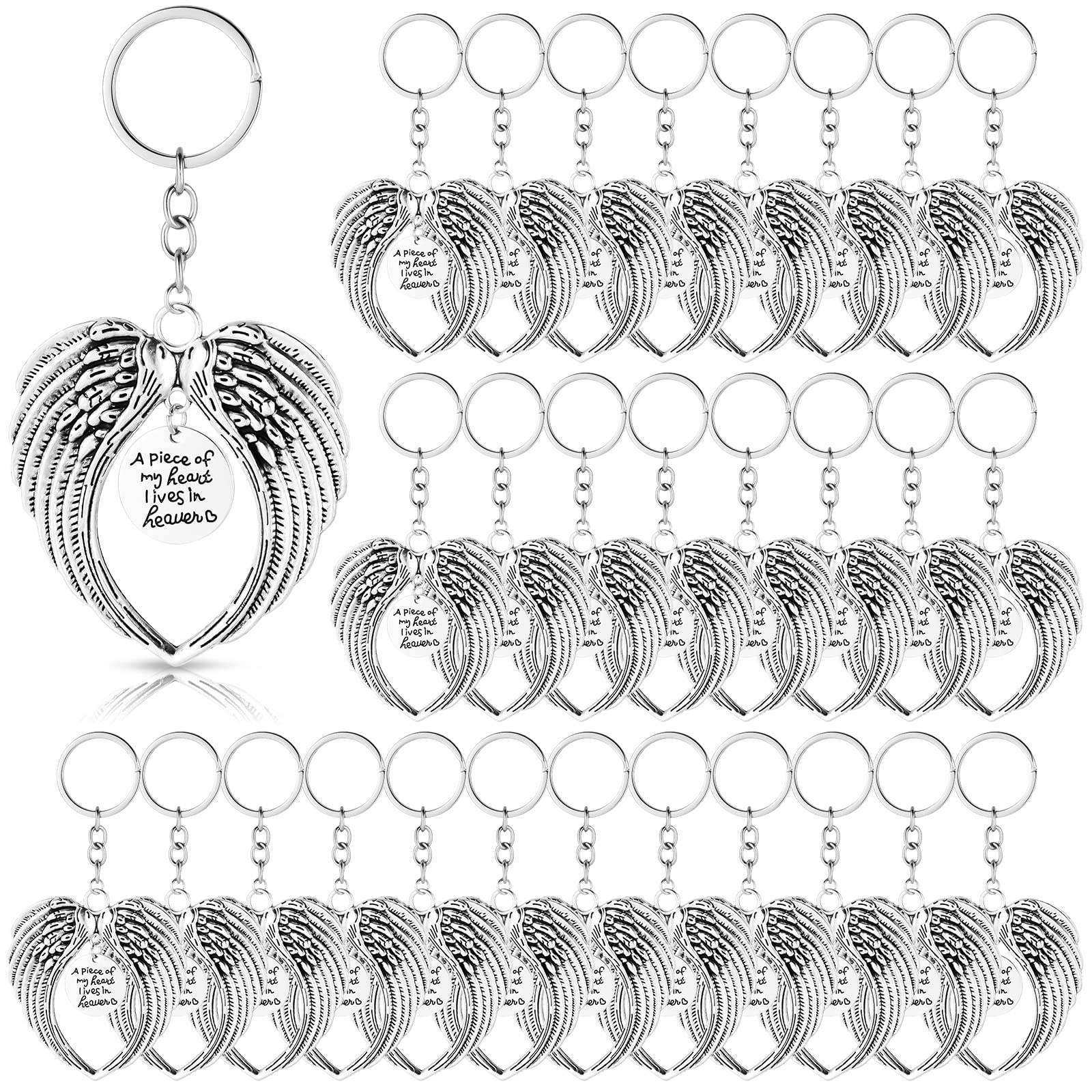 WILLBOND Silver Angel Wings Keychain Memorial Funeral Gifts Angel Key ...