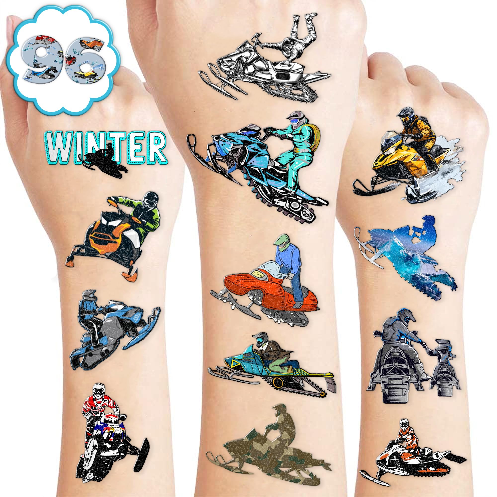 Amazon.com : 100 PCS Snowmobile Temporary Tattoos Stickers Birthday ...