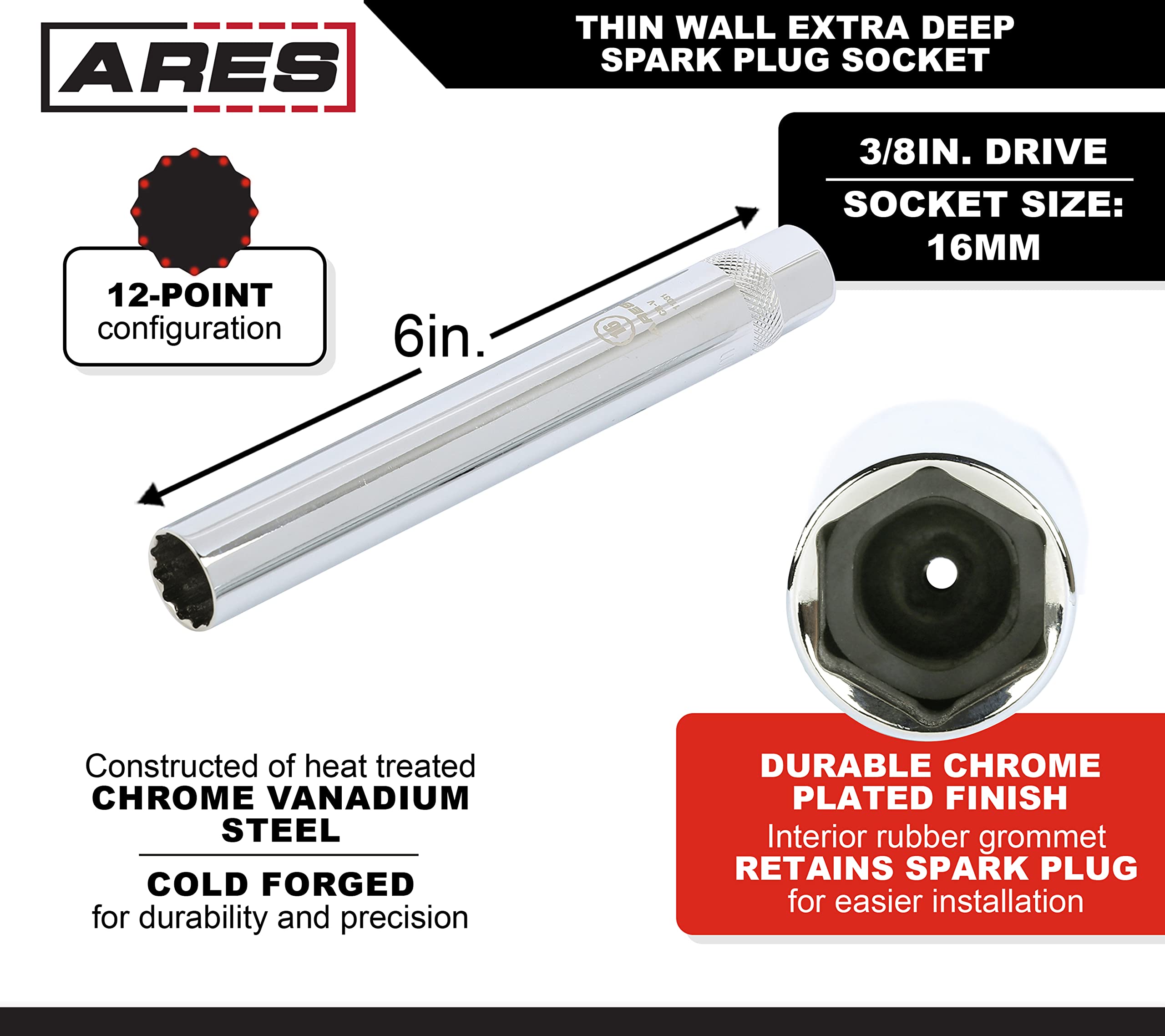 Snapklik.com : 11031 - Extra Deep 16mm Thin Wall Spark Plug Socket 3/8 ...