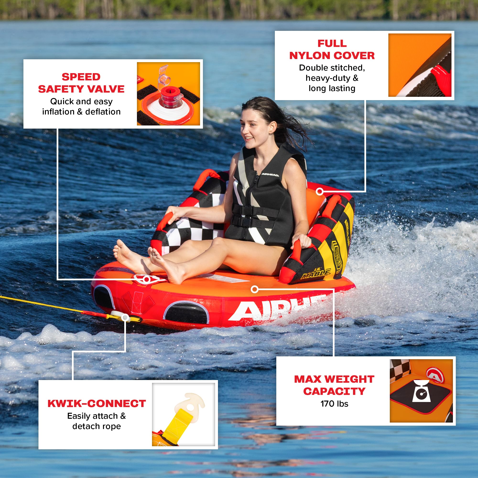 Towable Tubes For Boating 2 Person Airhead Super Mable, 1-3 Rider ...