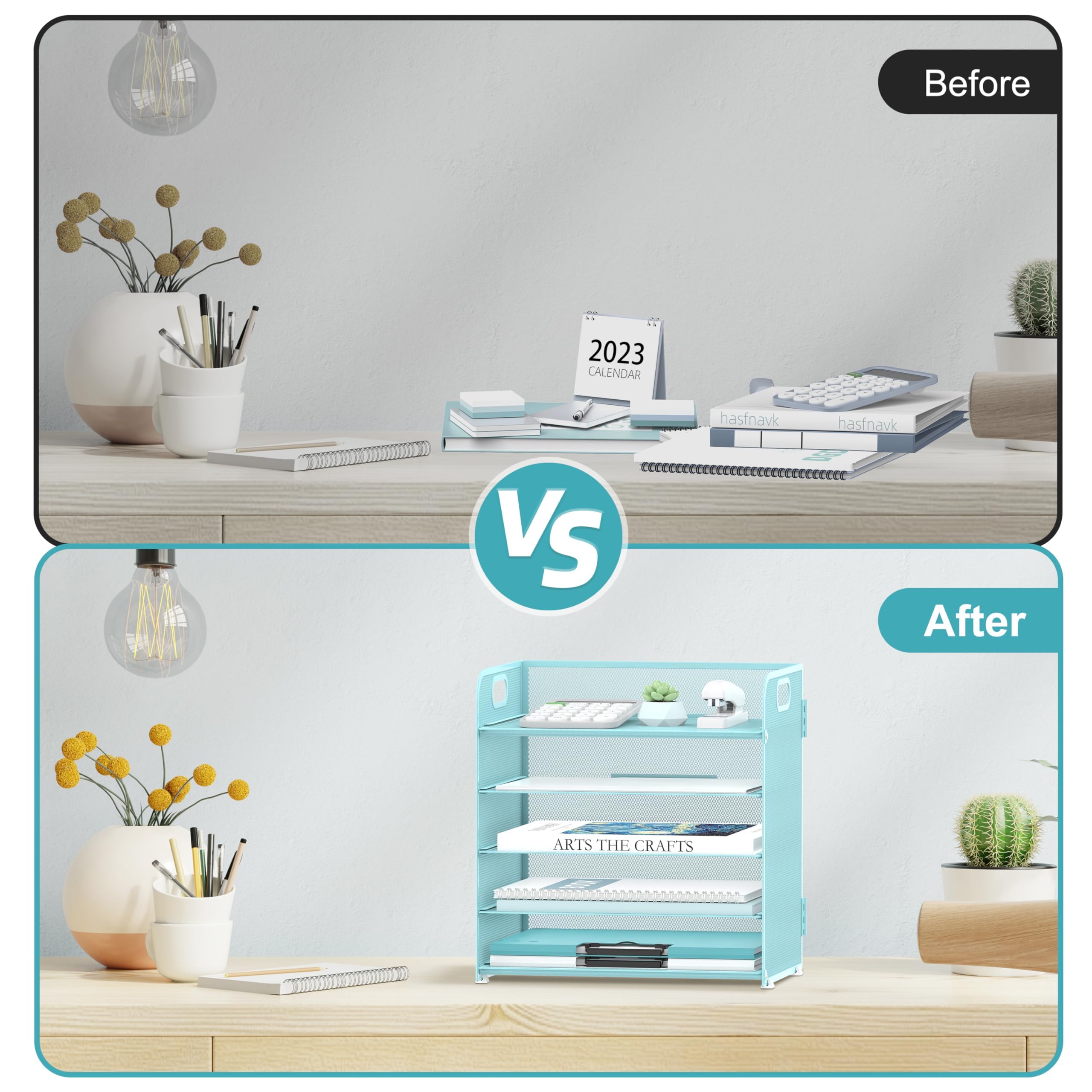 Snapklik.com : 2 Pack 5-Tier Blue Desk Organizer