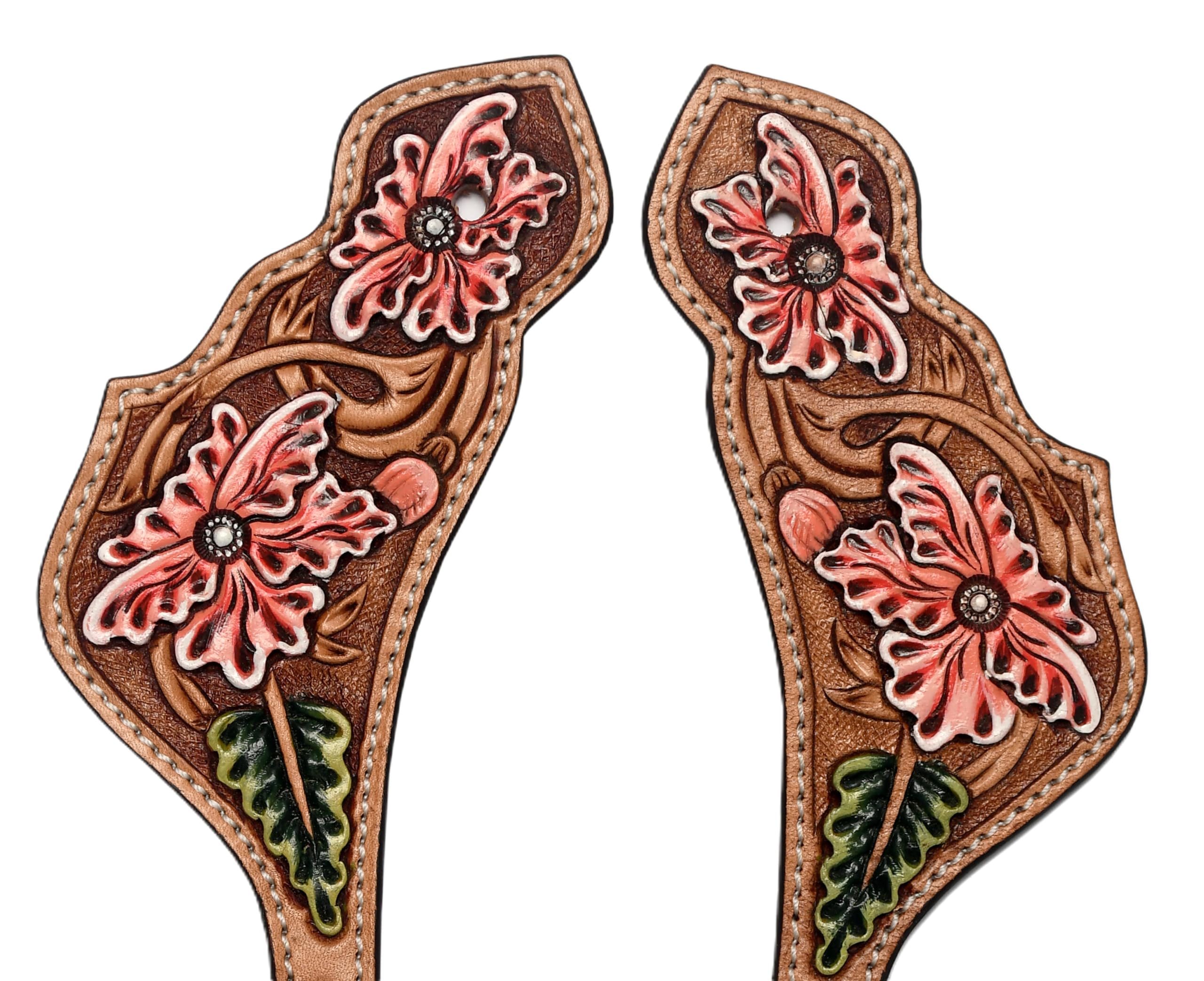 Spur Straps Western Cactus Tooled Leather - Adjustable Single Ply With ...