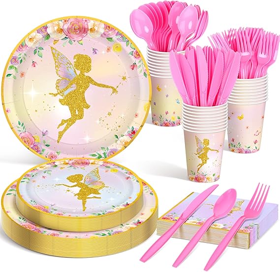 Amazon.com: Meanplan 168 Pcs Fairy Party Supplies Fairy Plates and ...