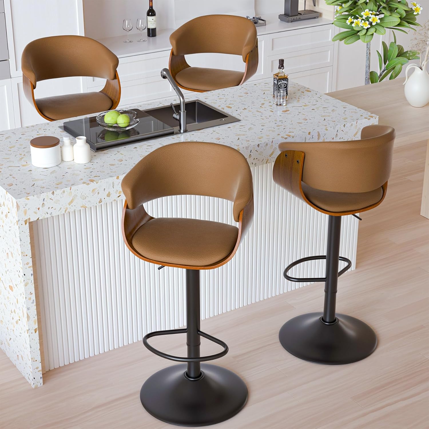 Amazon.com: Nalupatio Bar Stools Set of 4, Swivel Bentwood Swivel Bar ...