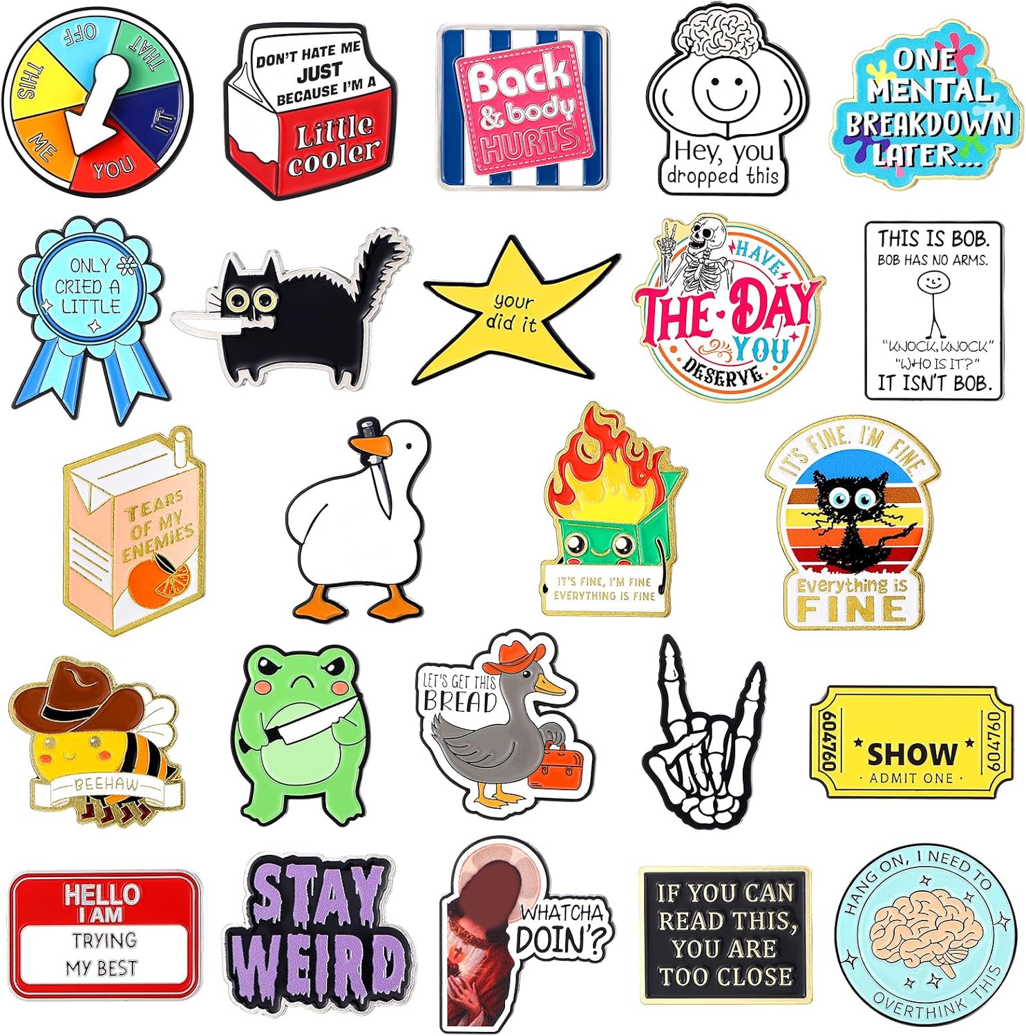 Amazon.com: Knitgrip 25 Pcs Funny Enamel Pins Pack - Cute Cool Fun Pin ...