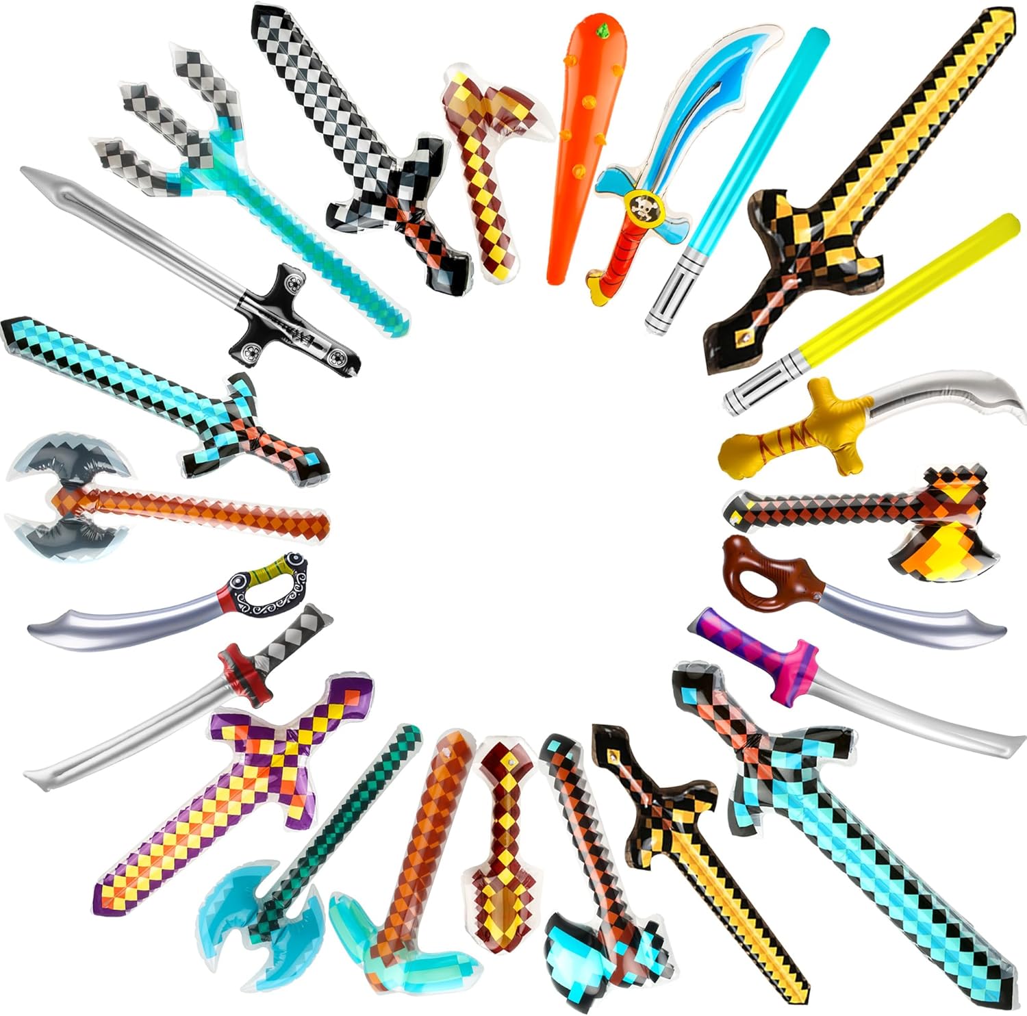 Amazon.com: Cagemoga 24 Pieces Inflatable Weapon Toys Blow Up Pixel ...