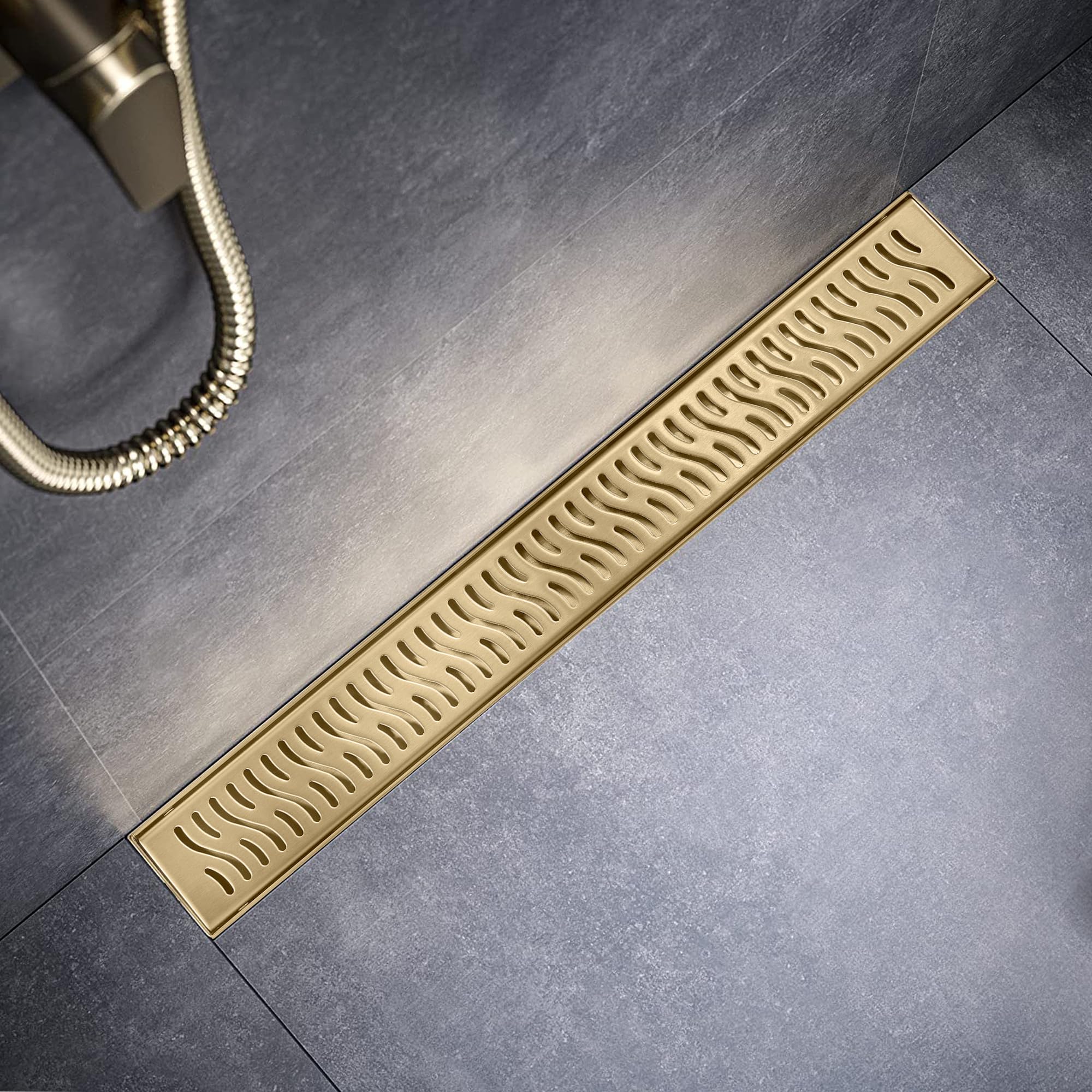 Sharp-tec 24 inch Linear Shower Drain, Gold Rectangular Floor Drain, V ...
