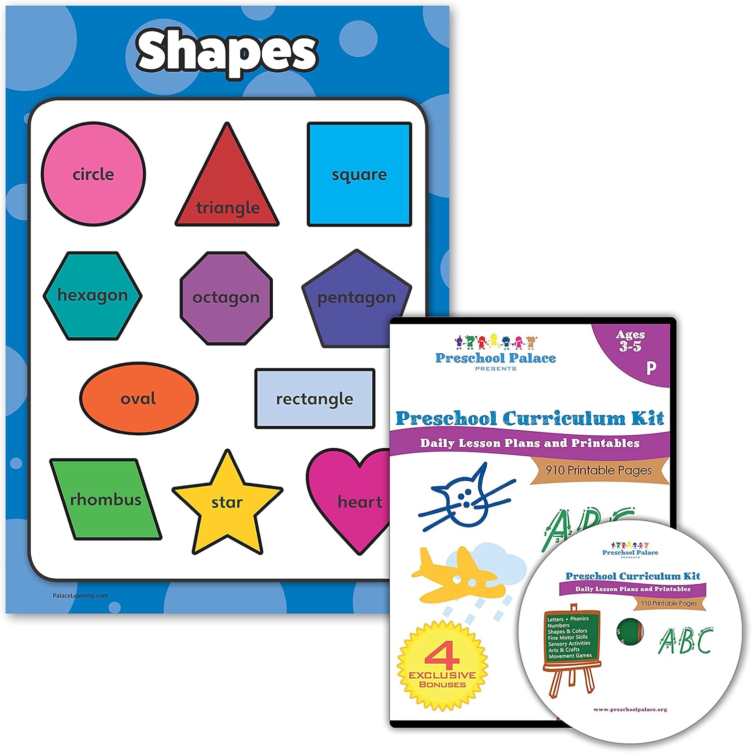 2 Pack - Preschool Curriculum Kit on CD & Shapes - Educational Poster ...