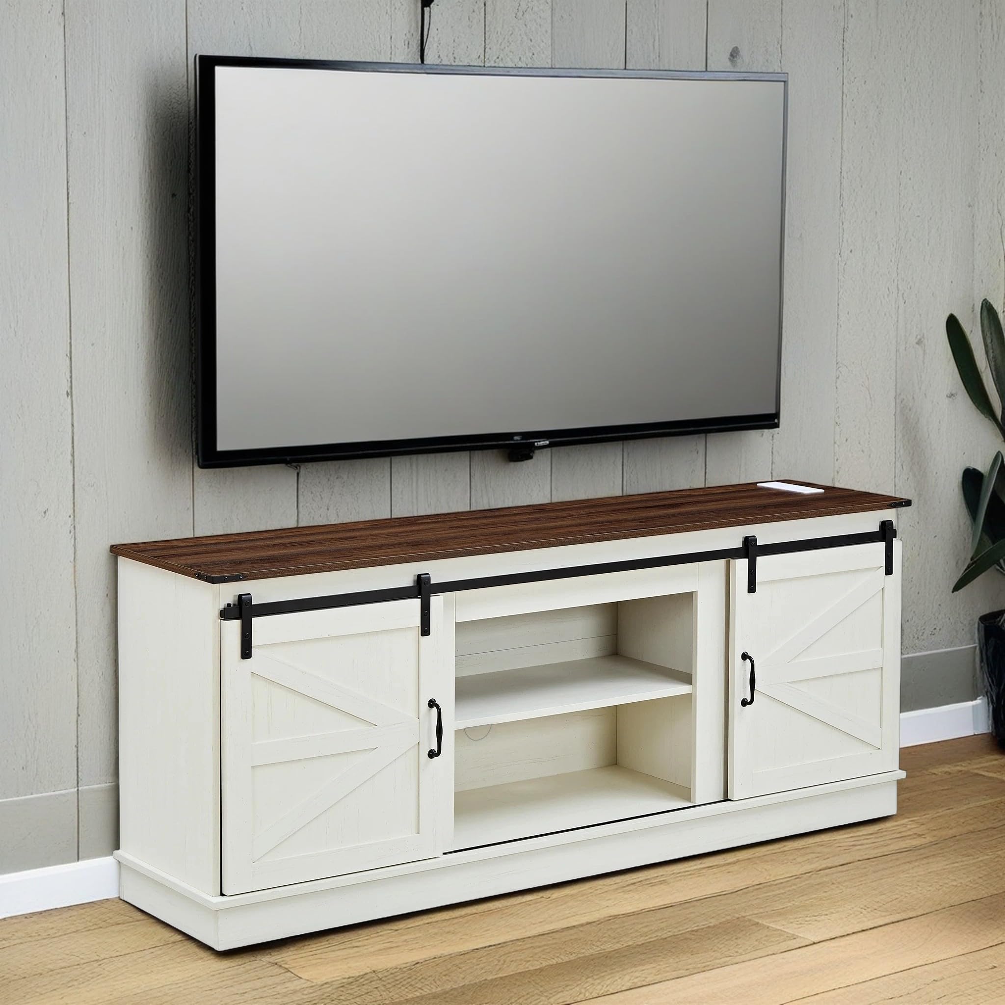 Amazon.com: Fefances White tv Stand Cabinet for Living Room ，Farm House ...