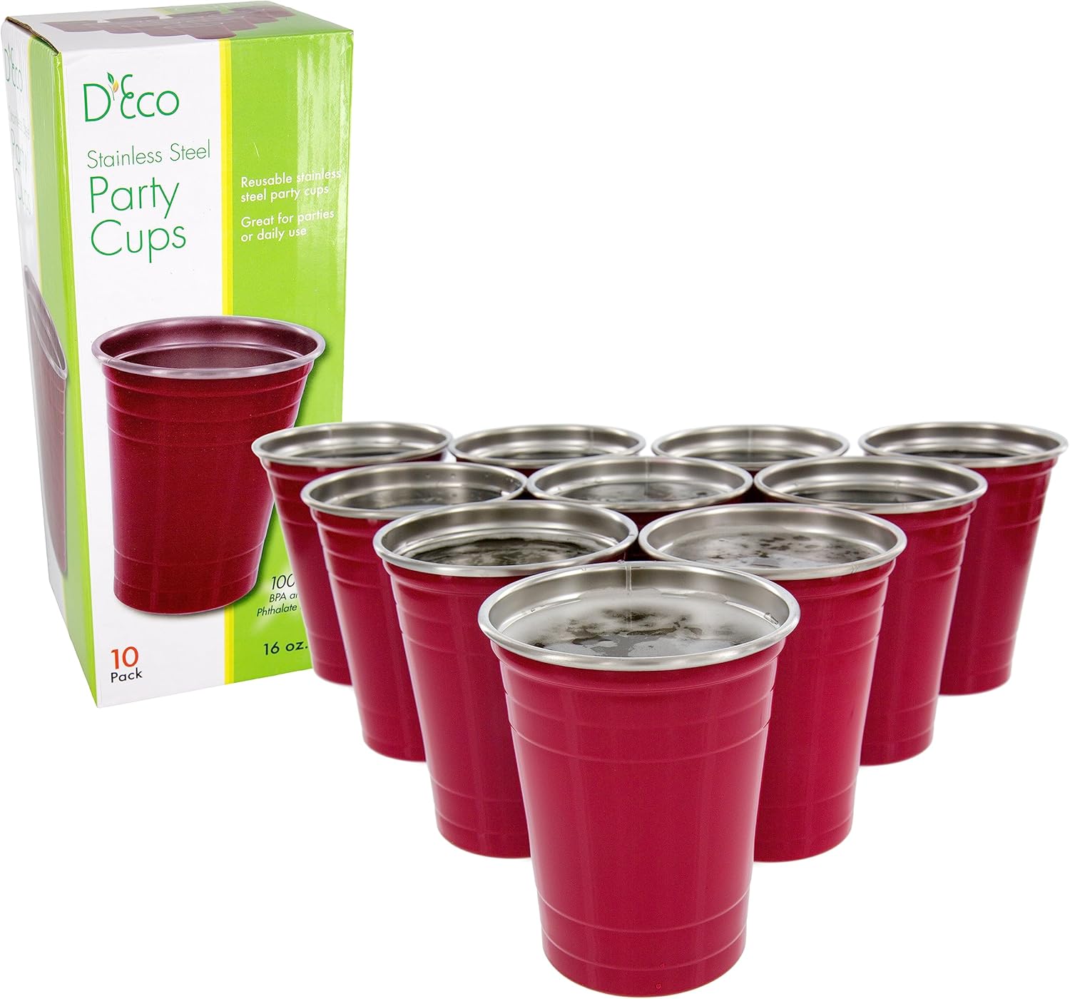 Amazon.com | D'Eco Reusable 16 oz Red Party Cups (10 Pack)- Unbreakable ...
