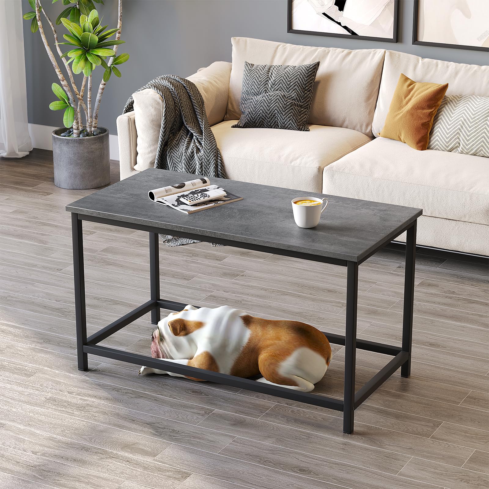 SAYGOER Small Rectangular Coffee Table Simple Modern Open Design Minimalist Center Table for ...