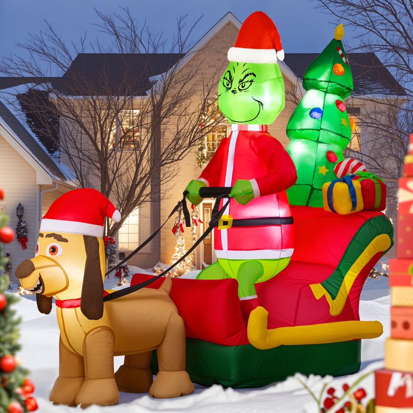 Amazon.com: Guoofu Christmas Inflatable G r in. Ch, Green Santa Chimney ...