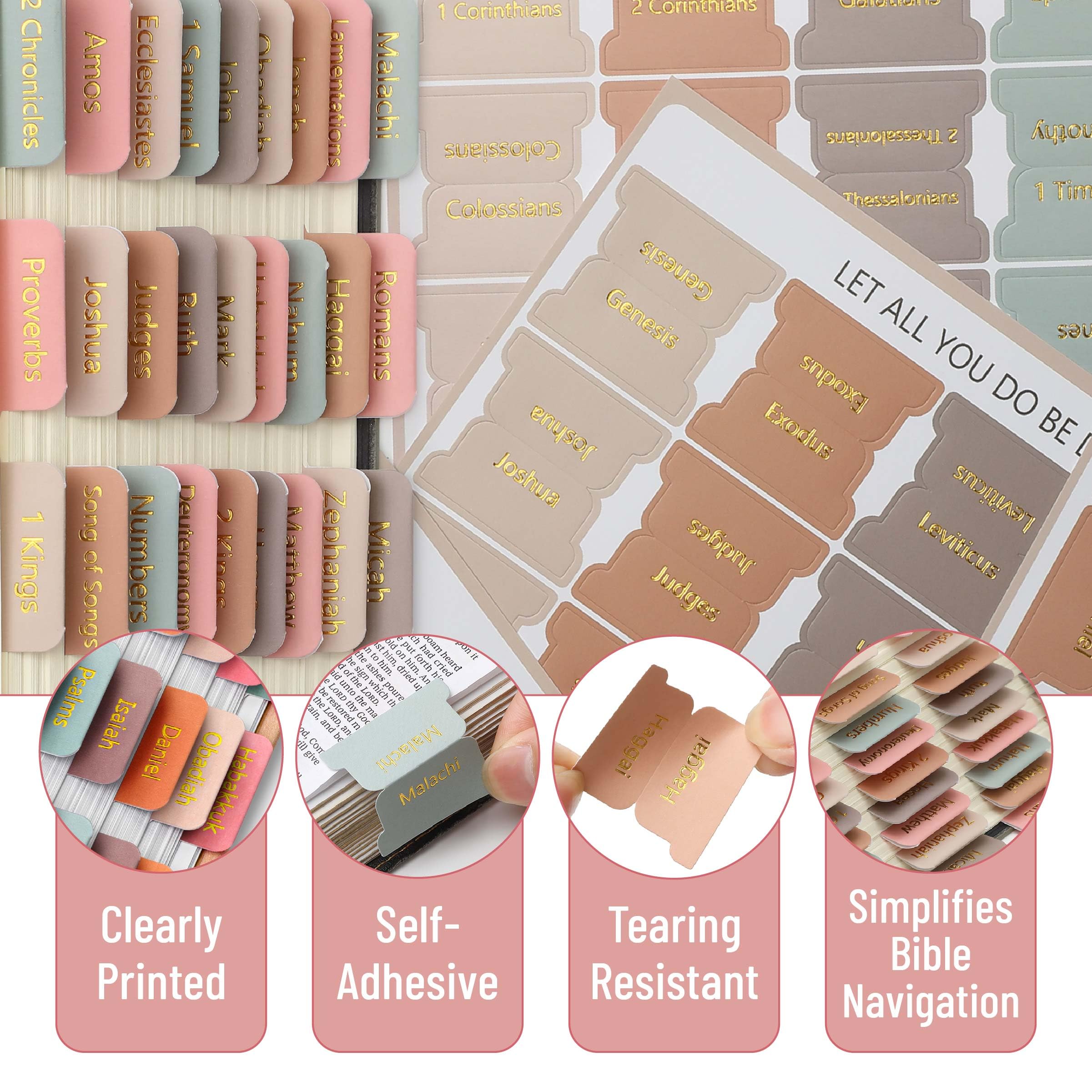 Snapklik.com : Bible Tabs, 75 Tabs, Spring Palette, Gold Embossed ...