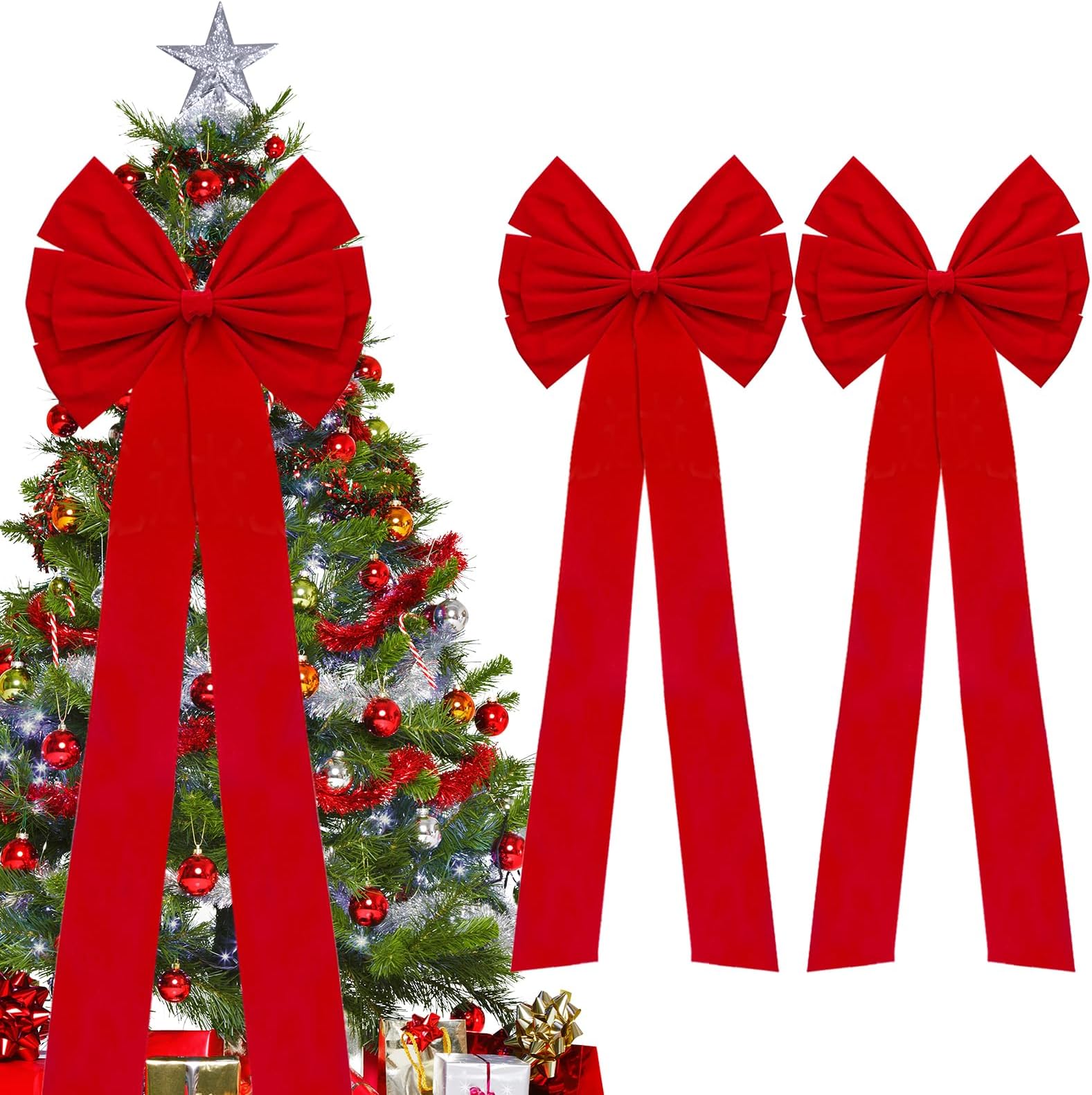 Amazon.com: Crowye 2 Pcs Large Christmas Red Velvet Bow 18 x 32 Inches ...
