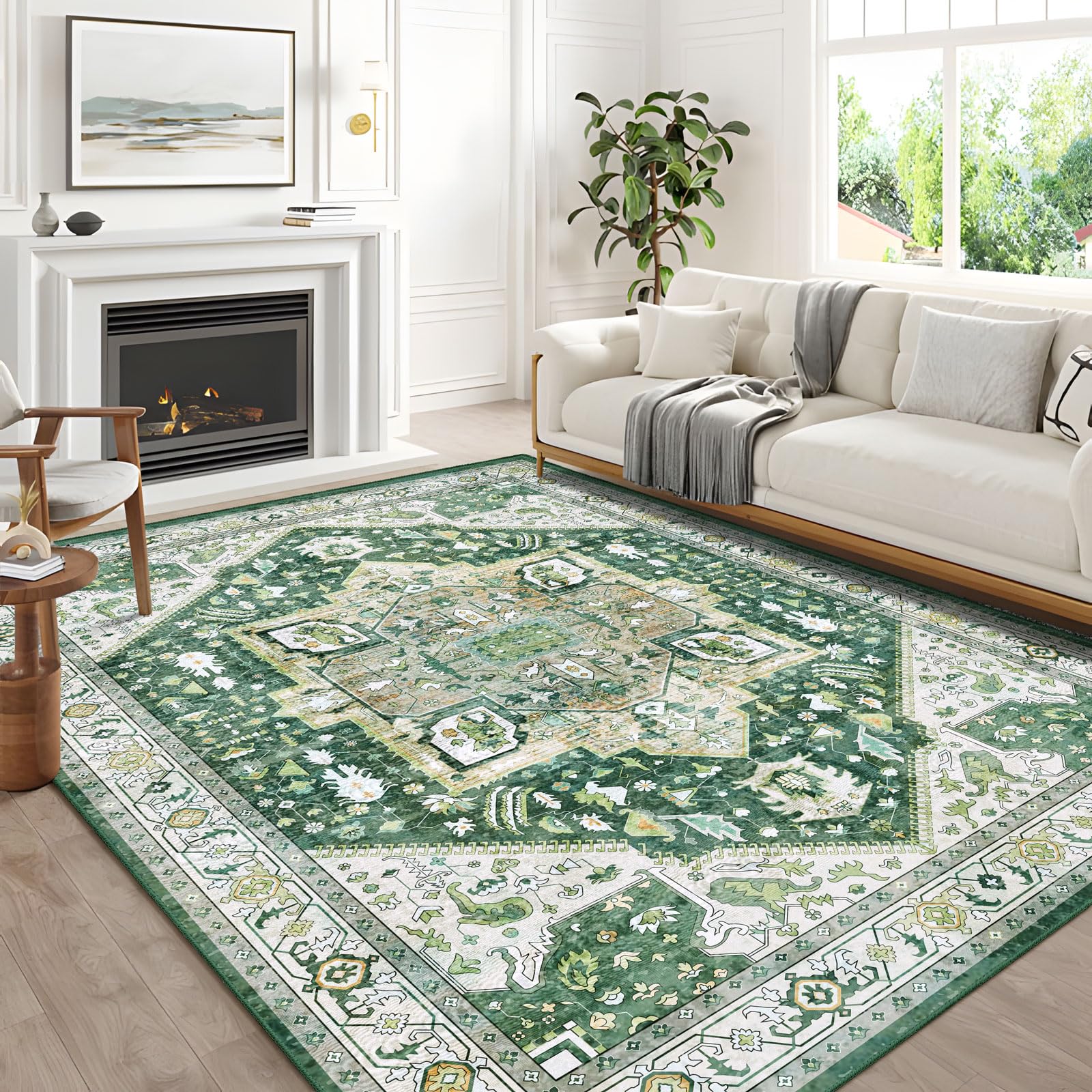 MUJOO 8x10 Area Rugs,Green Washable Rugs for Living Room Bedroom Dining ...