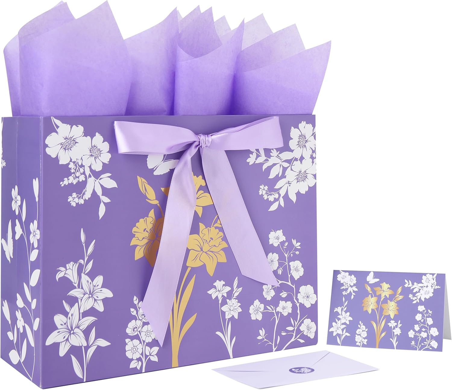 Amazon.com: 13" Large Purple Gift Bag Set with Greeting Card and ...