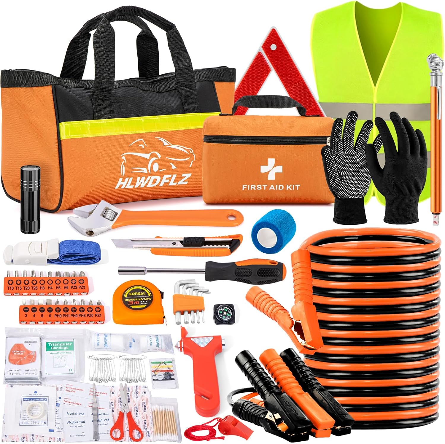 Amazon.com: HLWDFLZ Car Roadside Safety Kit - 129pcs Black Orange ...