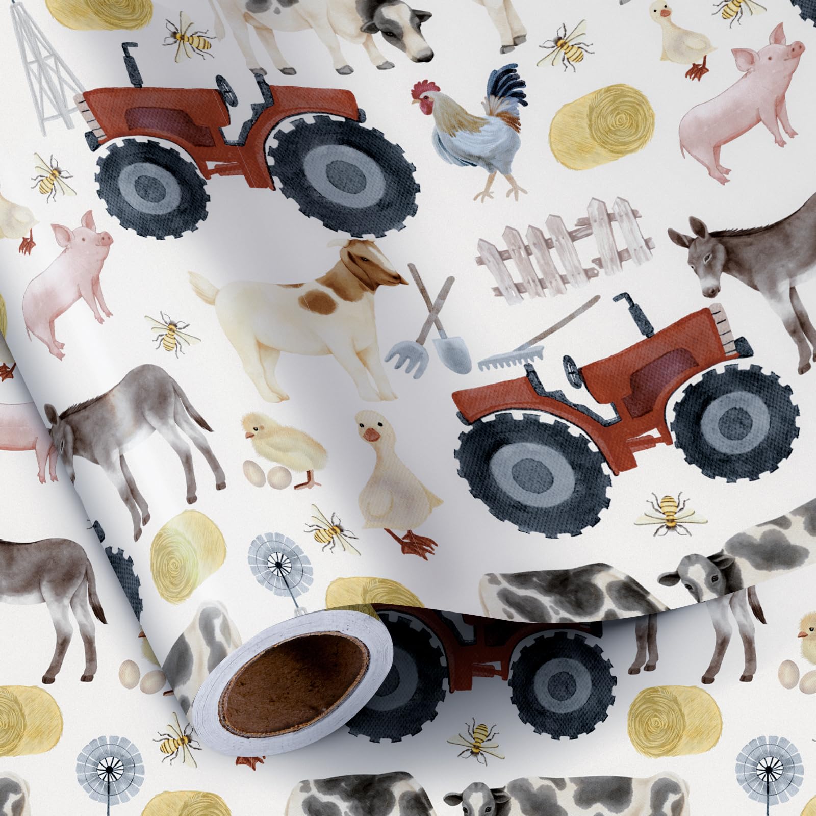 Amazon.com: RUSPEPA Farm Animal Wrapping Paper Roll, Mini Roll, 17 ...